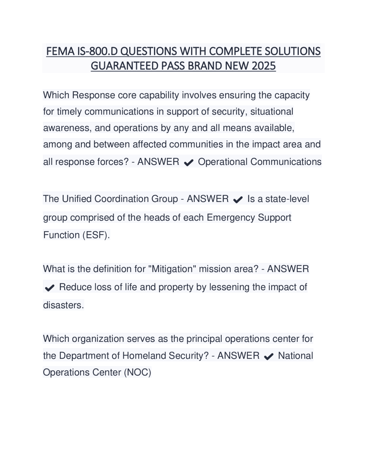 FEMA IS-800.D: Questions and Answers for Disaster Response | Exams ...