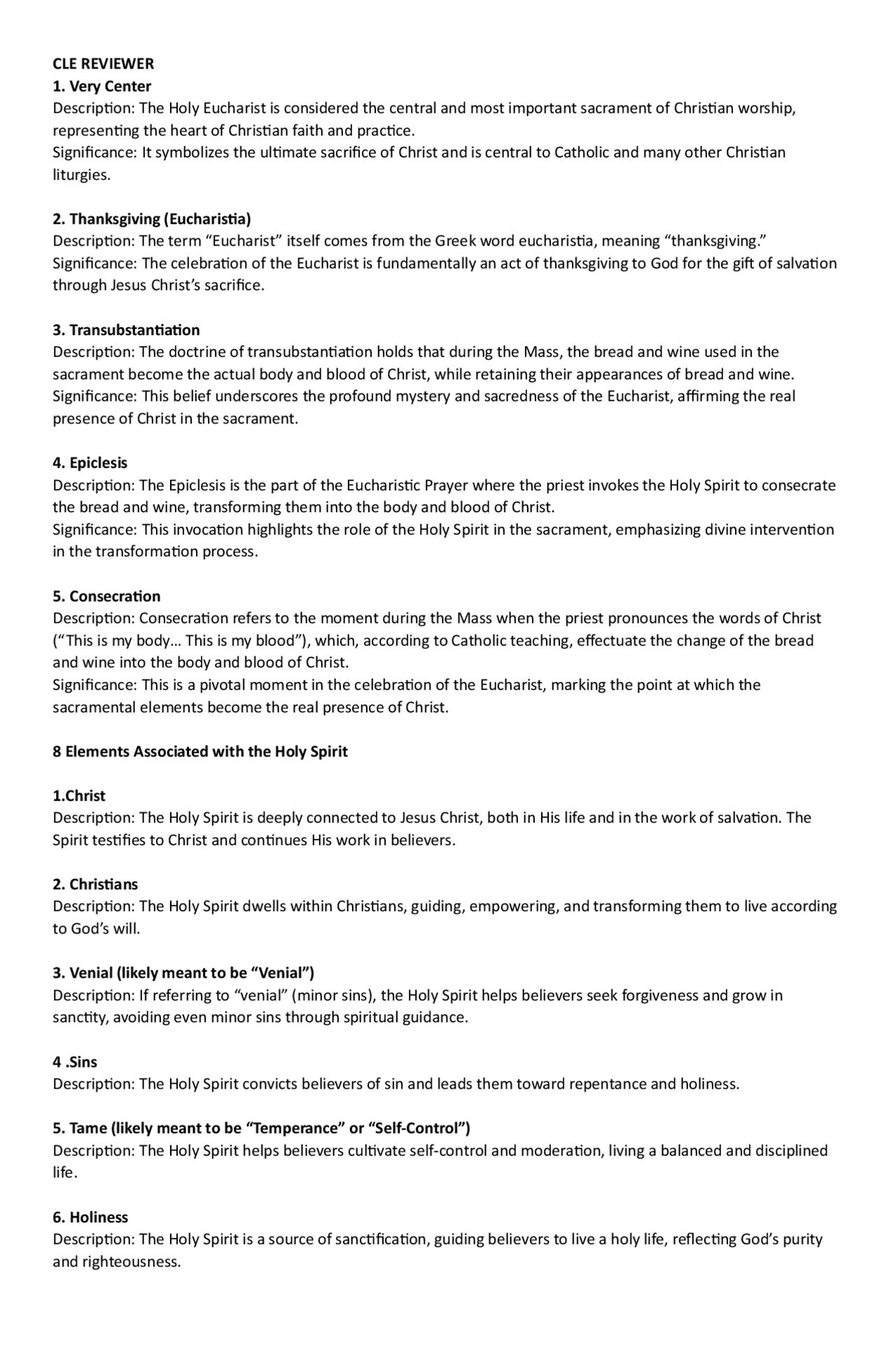 CLE GRADE 10 REVIEWER | Summaries Religious studies | Docsity