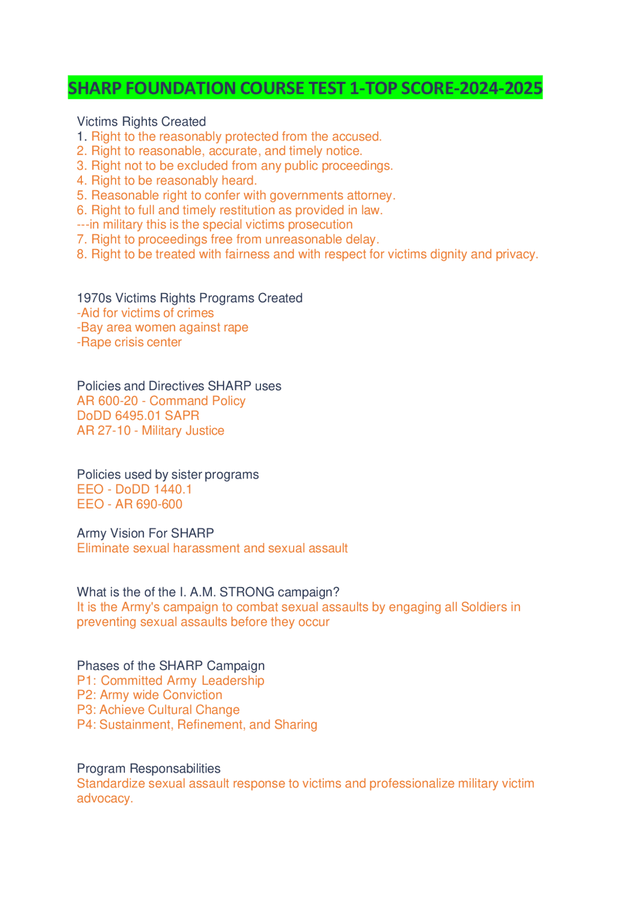 SHARP FOUNDATION COURSE TEST 1-TOP SCORE-2024-2025 Victims Rights ...