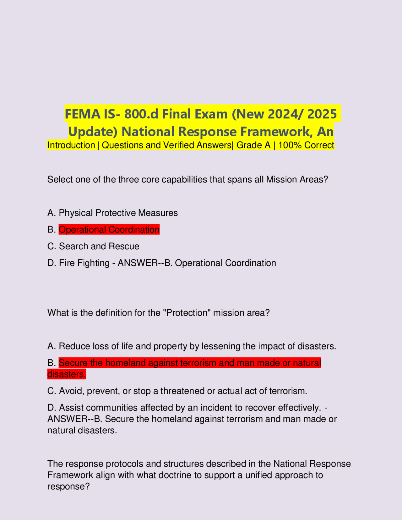 FEMA IS- 800.d Final Exam (New 2024/ 2025 Update) National Response ...