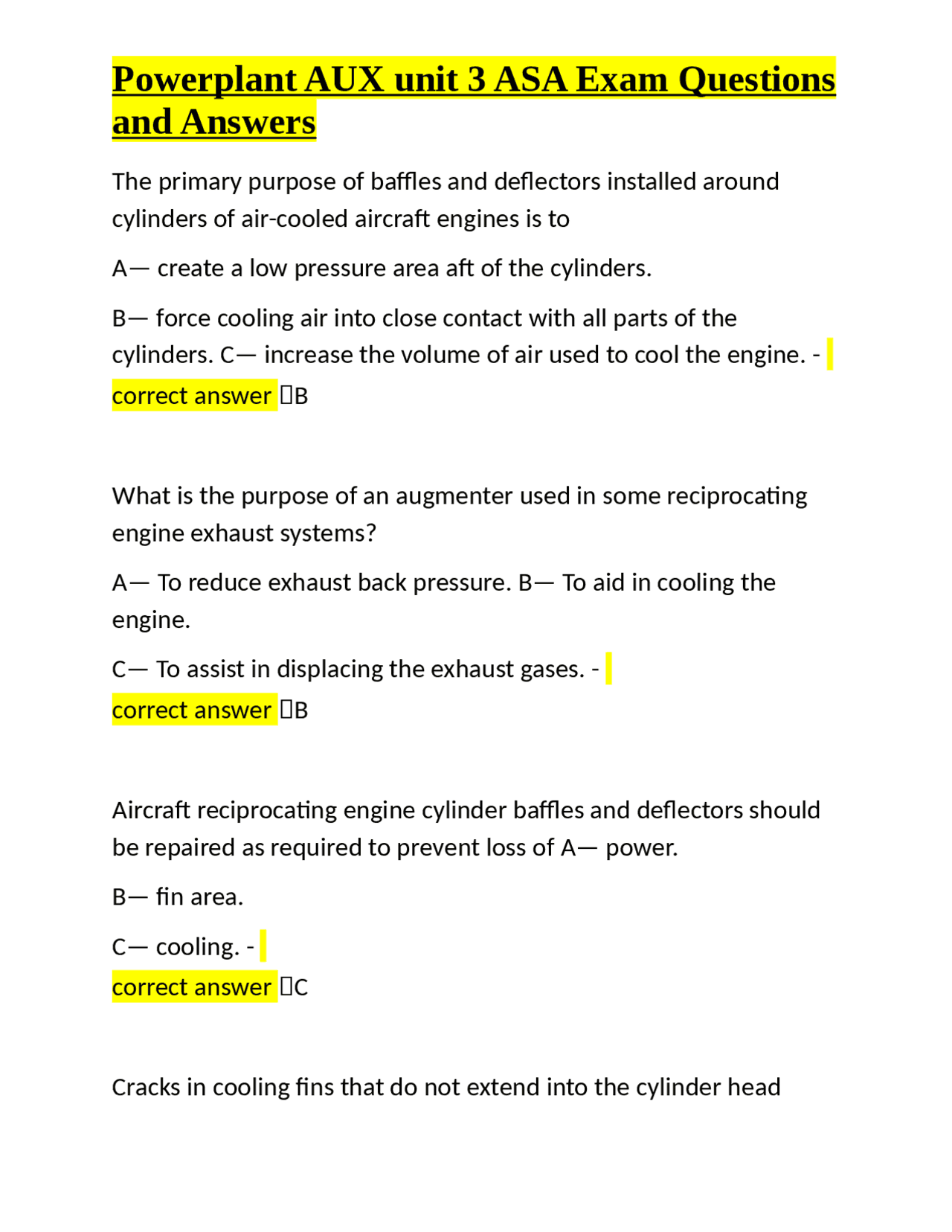 Powerplant AUX unit 3 ASA Exam Questions and Answers | Exams Power ...