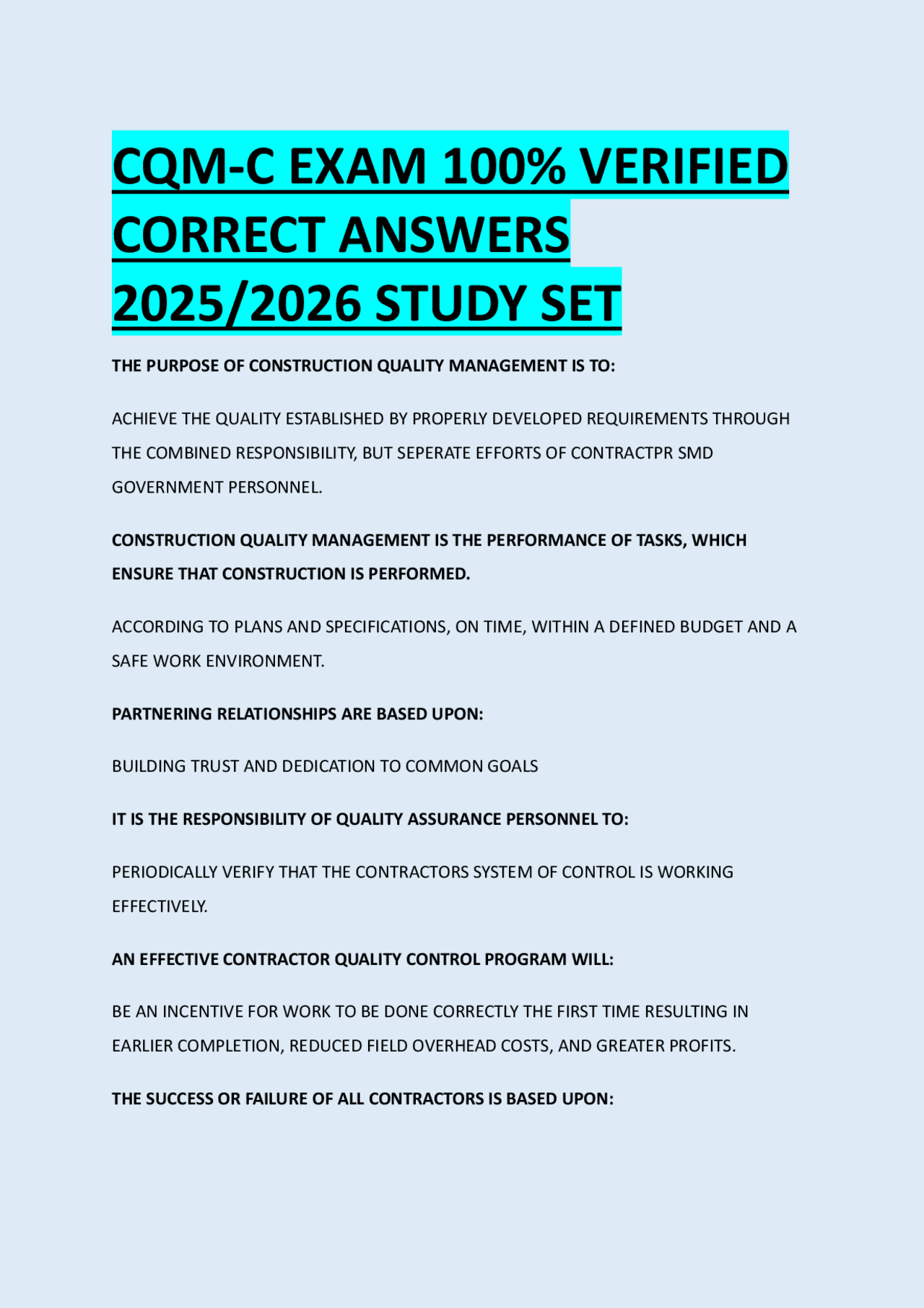 CQM-C EXAM 100% VERIFIED CORRECT ANSWERS 2025/2026 STUDY SET | Exams ...