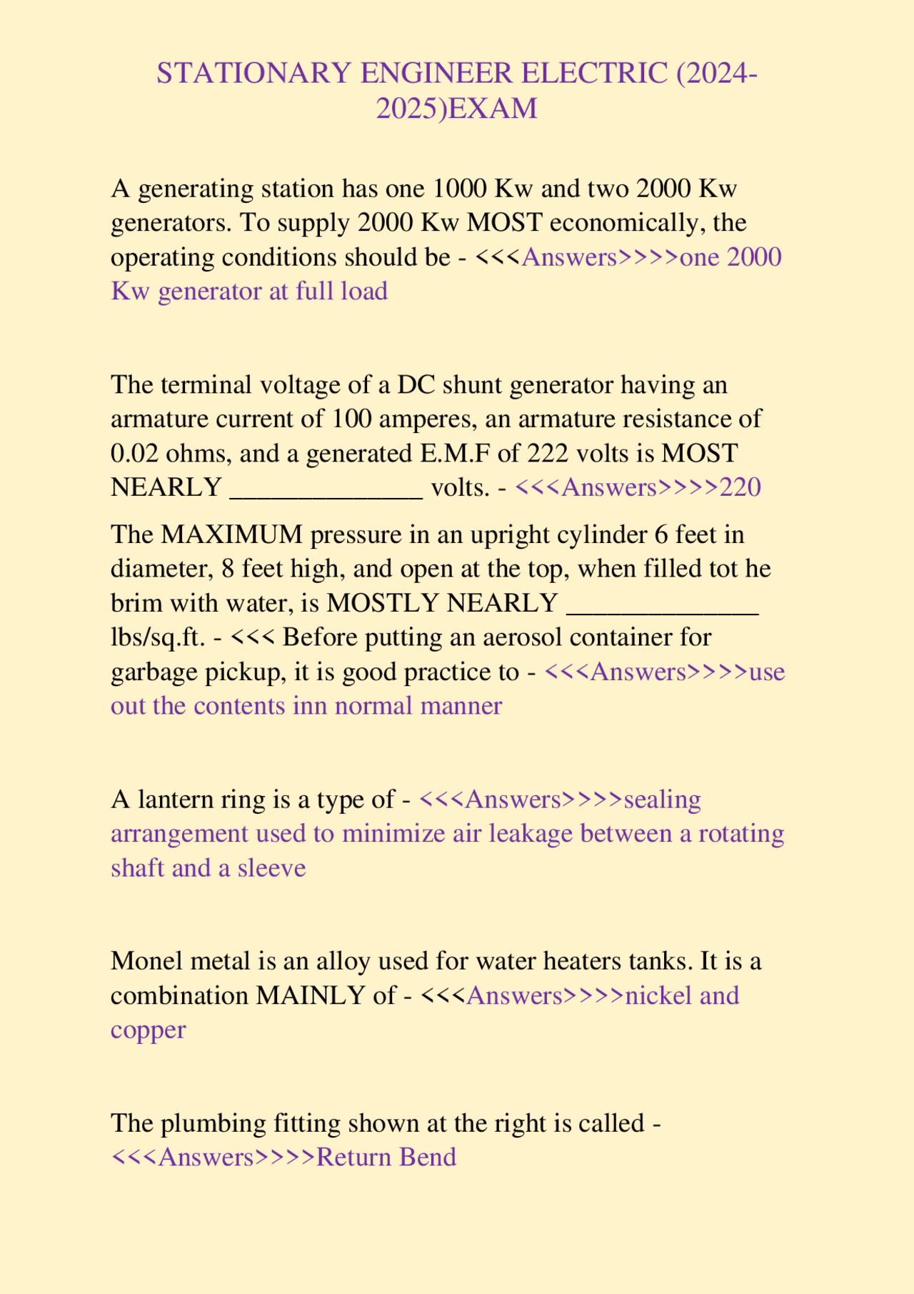 Stationary Engineer Electric (2024-2025) Exam: Multiple Choice ...