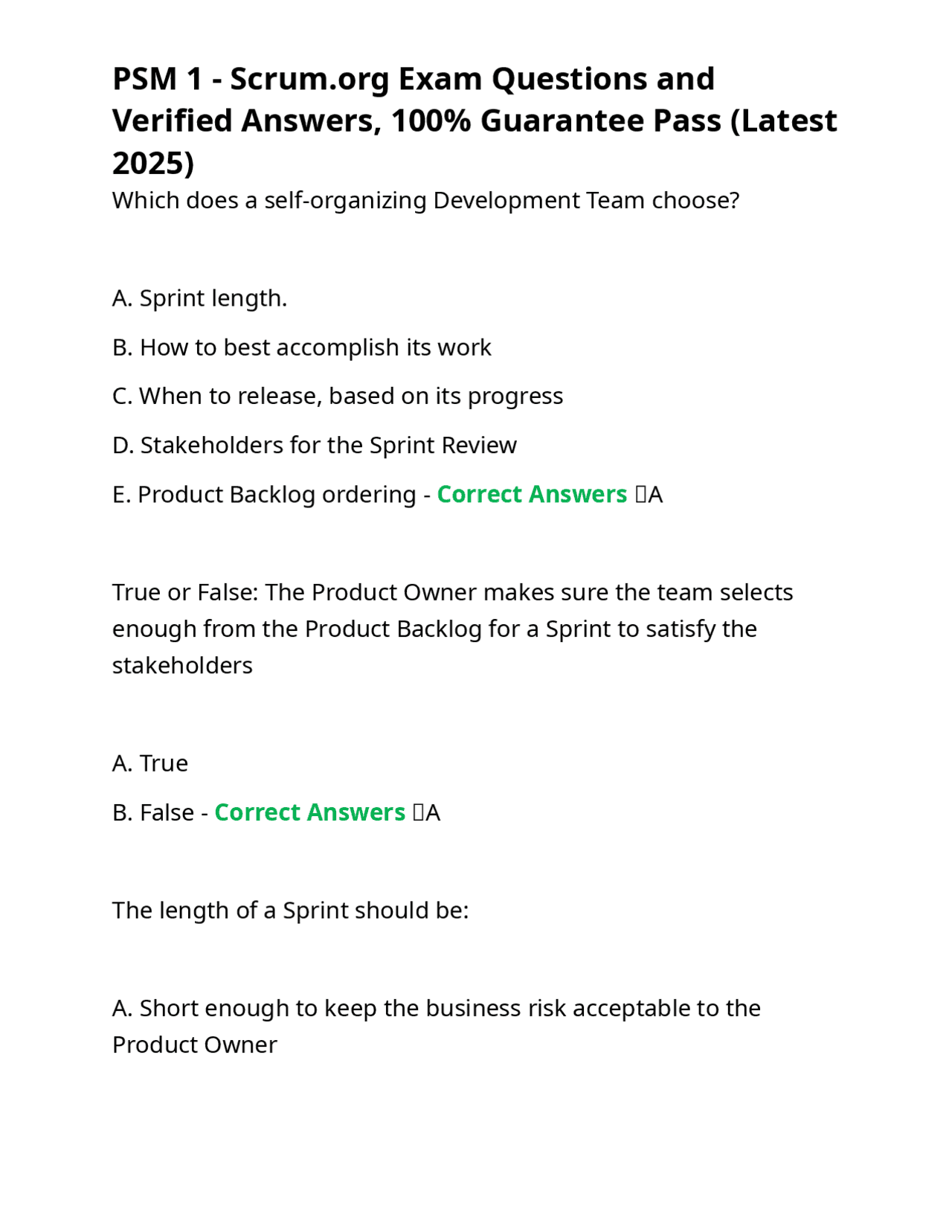 PSM 1 - Scrum.org Exam Questions and Verified Answers, 100% Guarantee ...