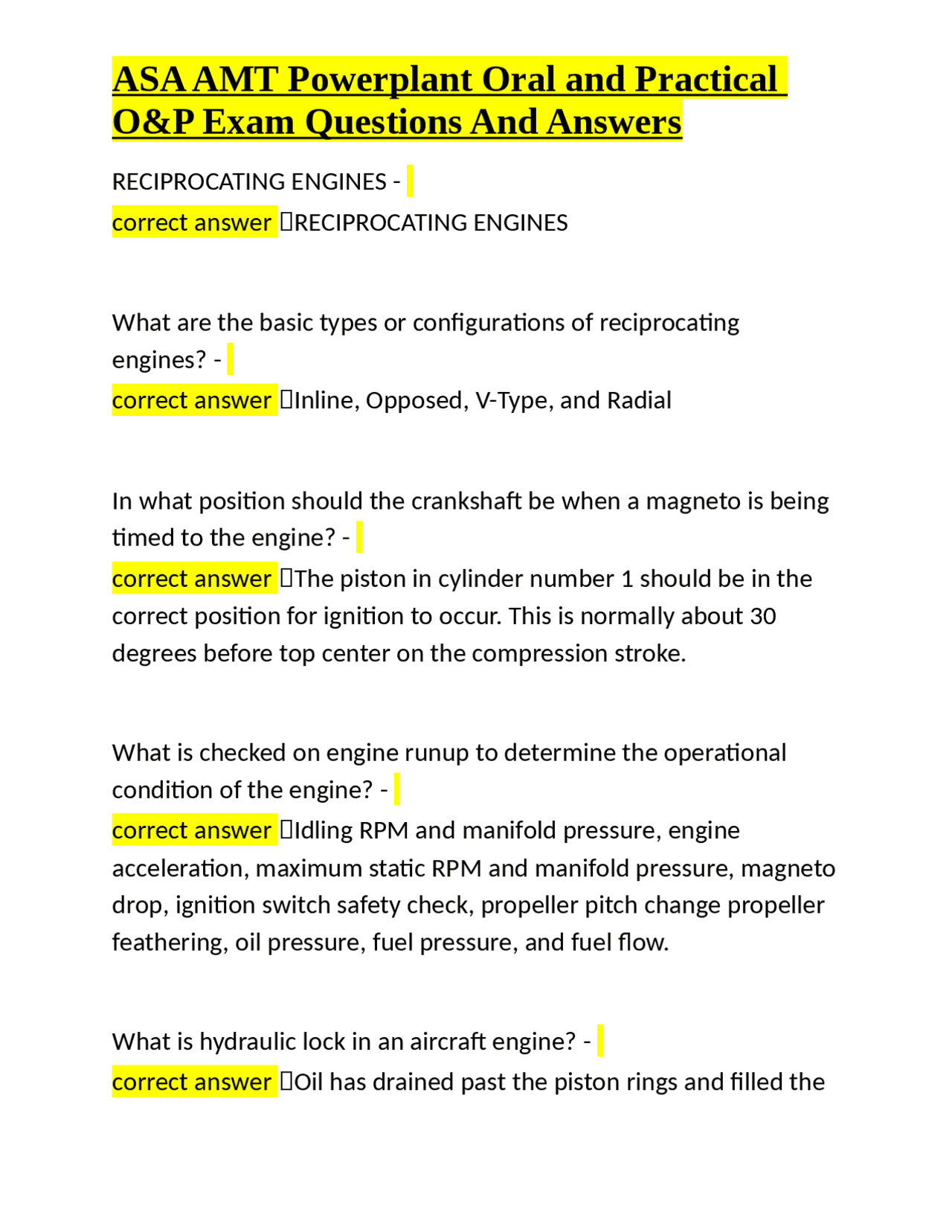 ASA AMT Powerplant Oral and Practical O&P Exam Questions And Answers ...