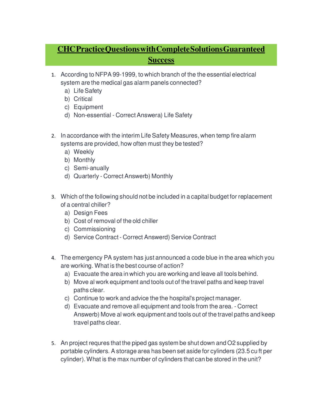 CHC Practice Questions with Complete Solutions Guaranteed Success ...