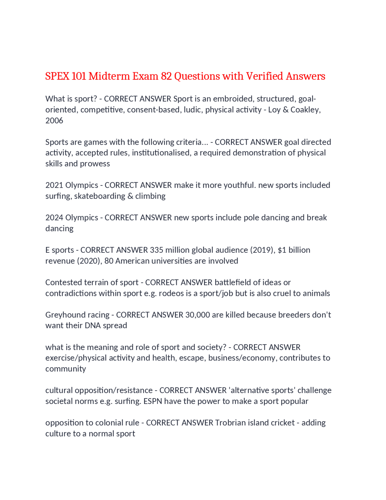 SPEX 101 Midterm Exam 82 Questions with Verified Answers,100% CORRECT ...