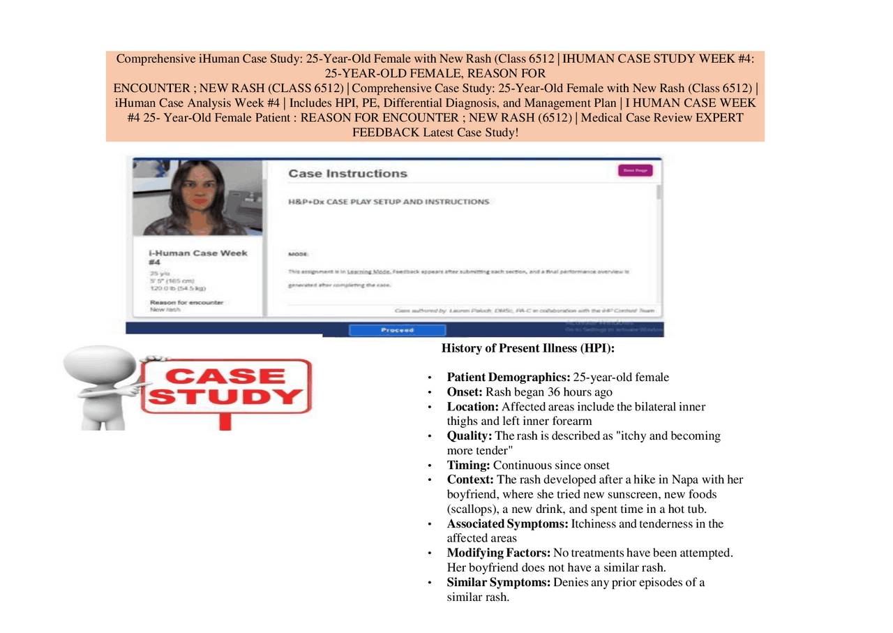 Comprehensive iHuman Case Study 25-Year-Old Female with New Rash (Class 6512 IHUMAN CASE | Exams ...
