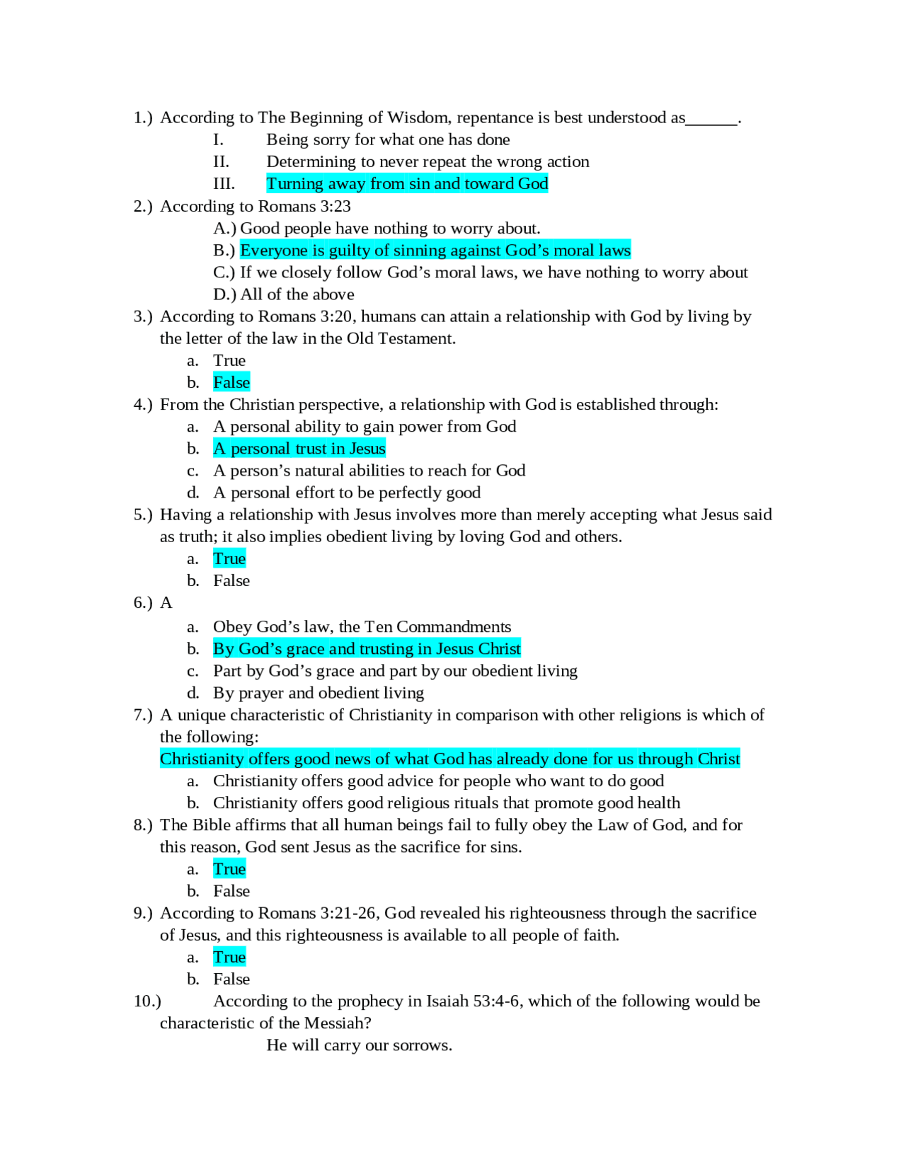 CWV 101 Topic 5 Quiz - Correct Answers | Quizzes Religion | Docsity