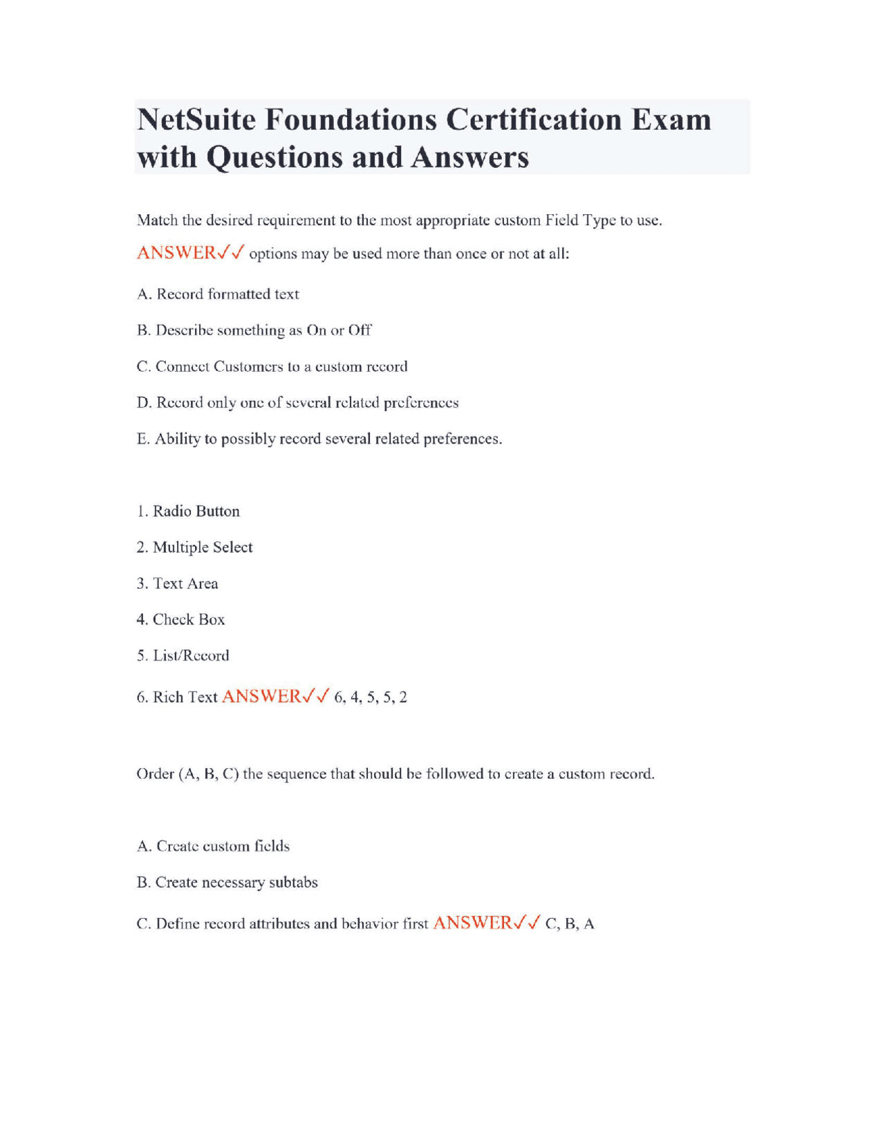 NetSuite Foundations Certification Exam with Questions and Answers ...