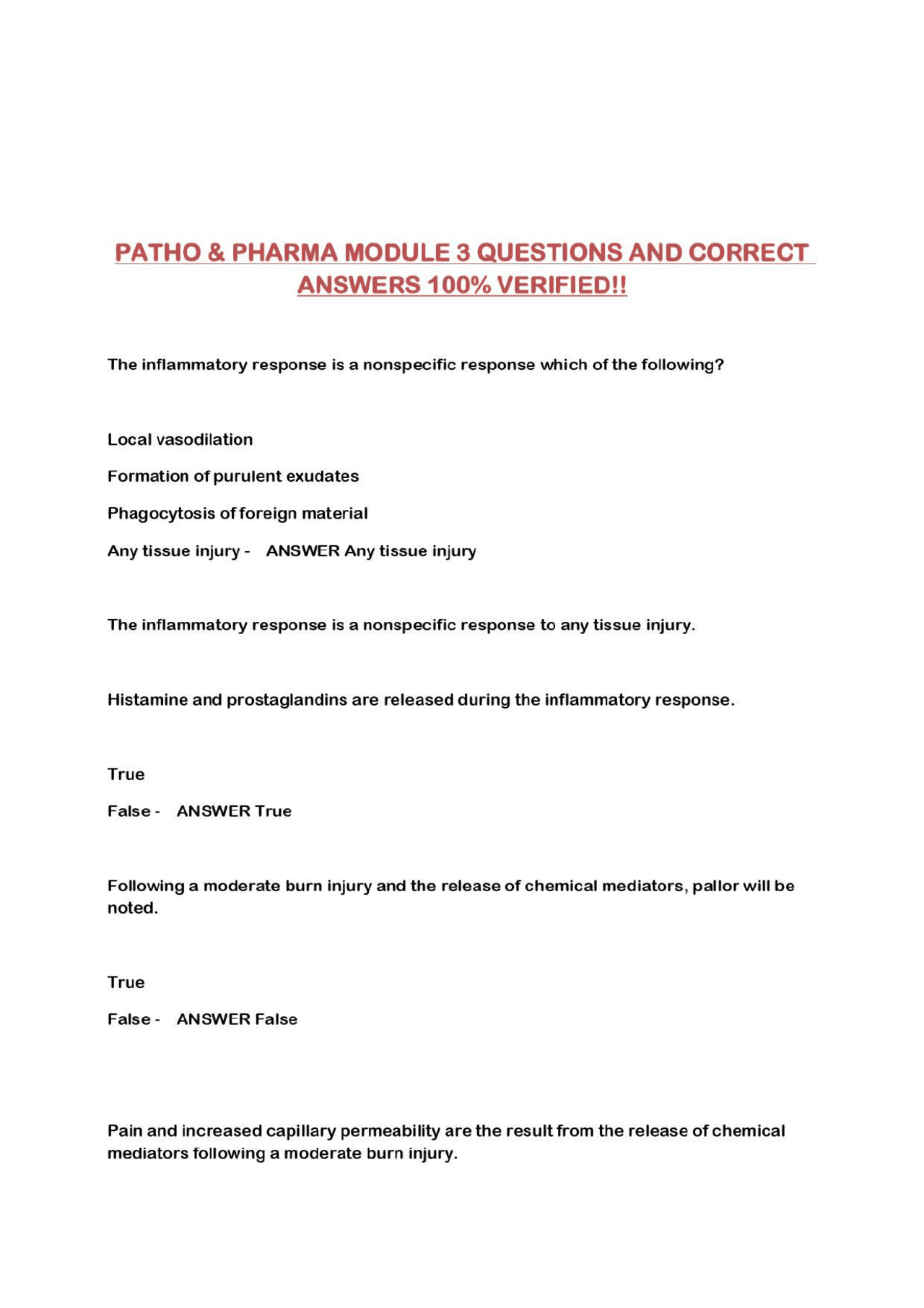 PATHO & PHARMA MODULE 3 QUESTIONS AND CORRECT ANSWERS 100% VERIFIED ...