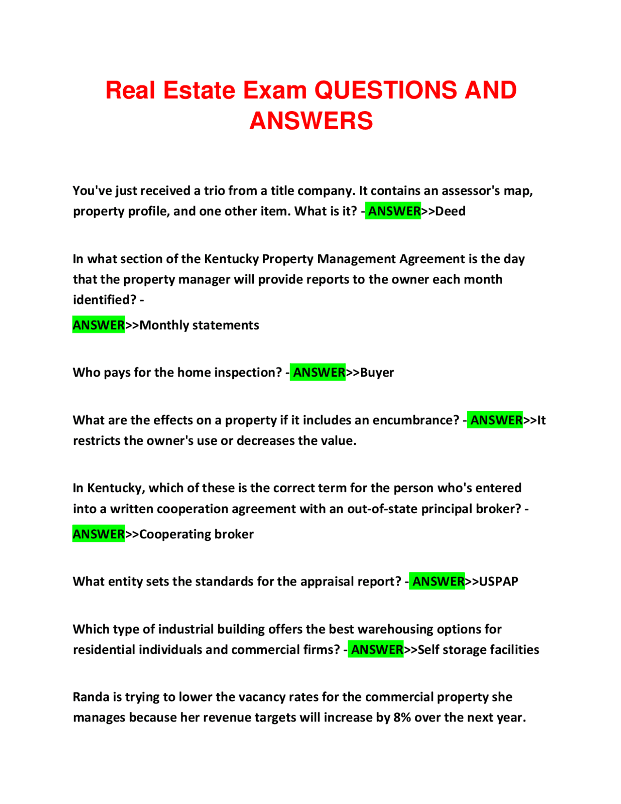 Real Estate Exam Questions and Answers: A Comprehensive Guide for ...
