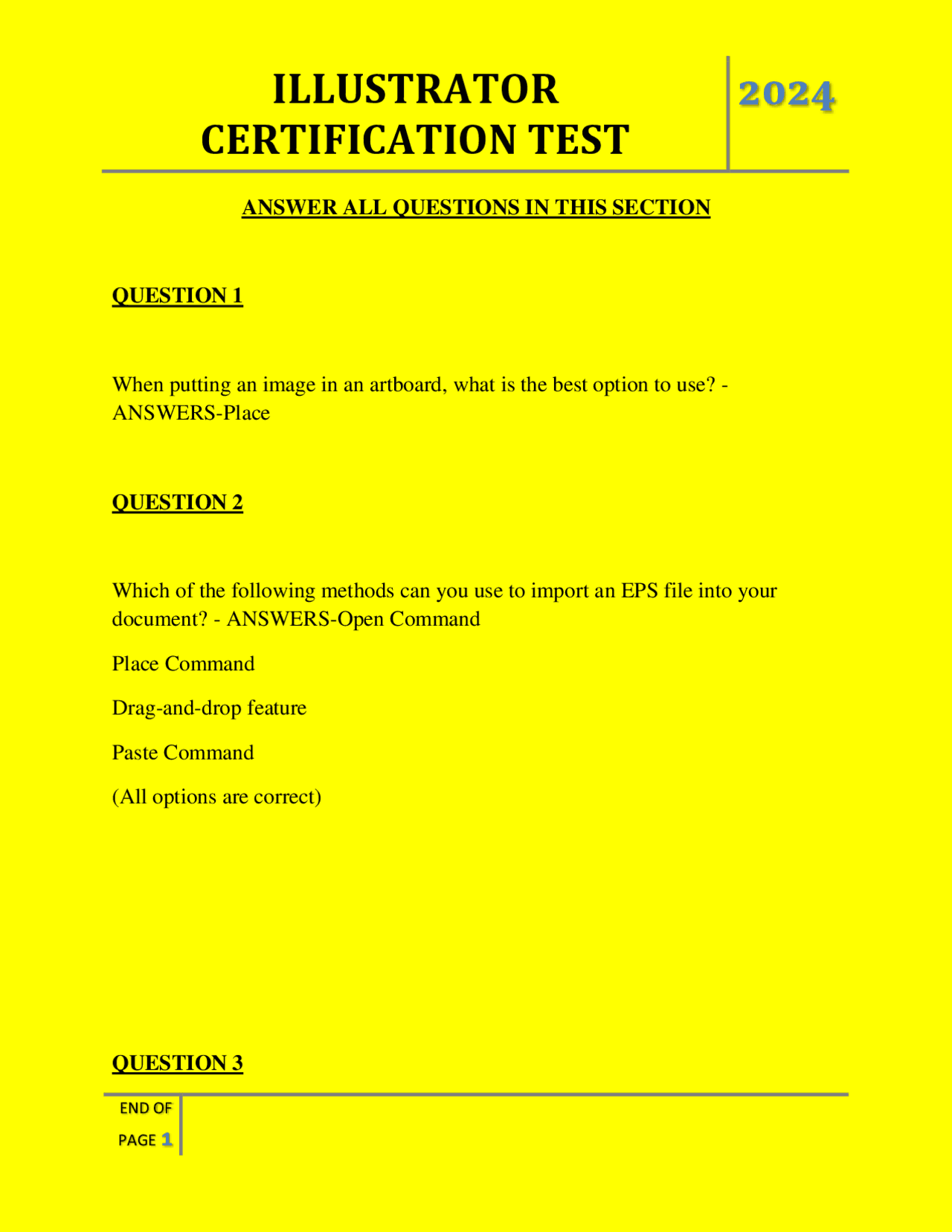 ILLUSTRATOR CERTIFICATION TEST QUESTIONS AND ANSWERS 2025 | Exams Art ...