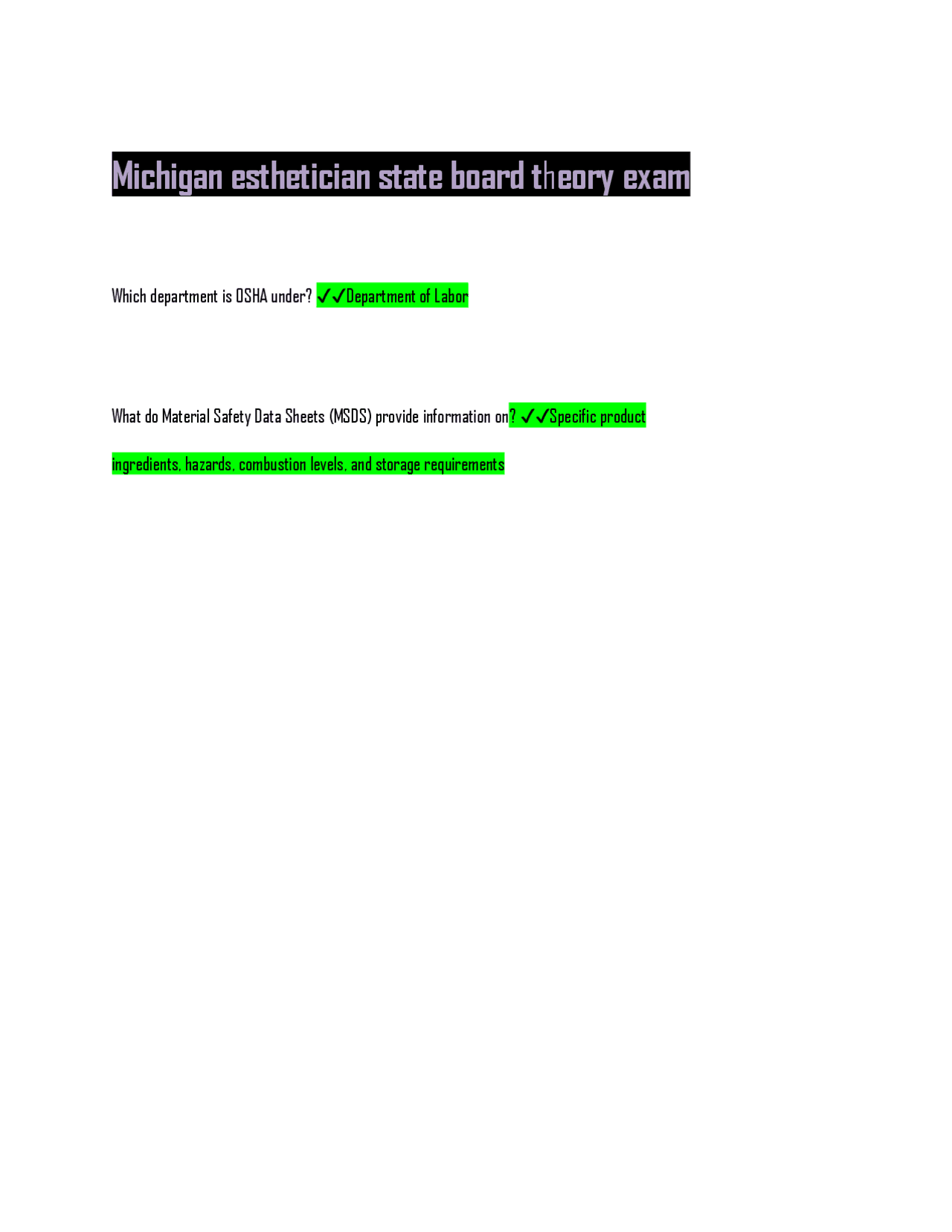 Michigan Esthetician State Board Theory Exam: Comprehensive Study Guide ...