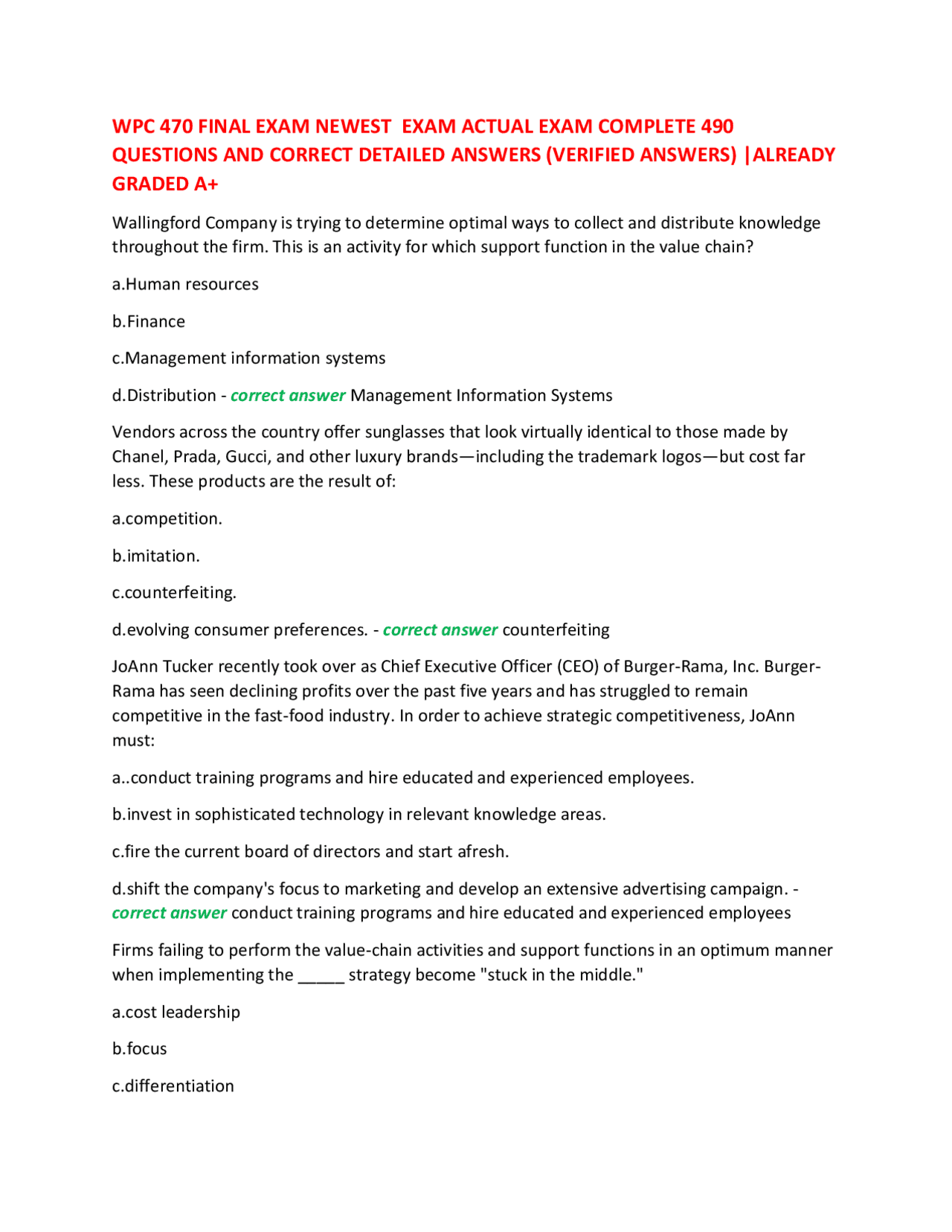 Business Strategy: Multiple Choice Questions and Answers | Exams ...