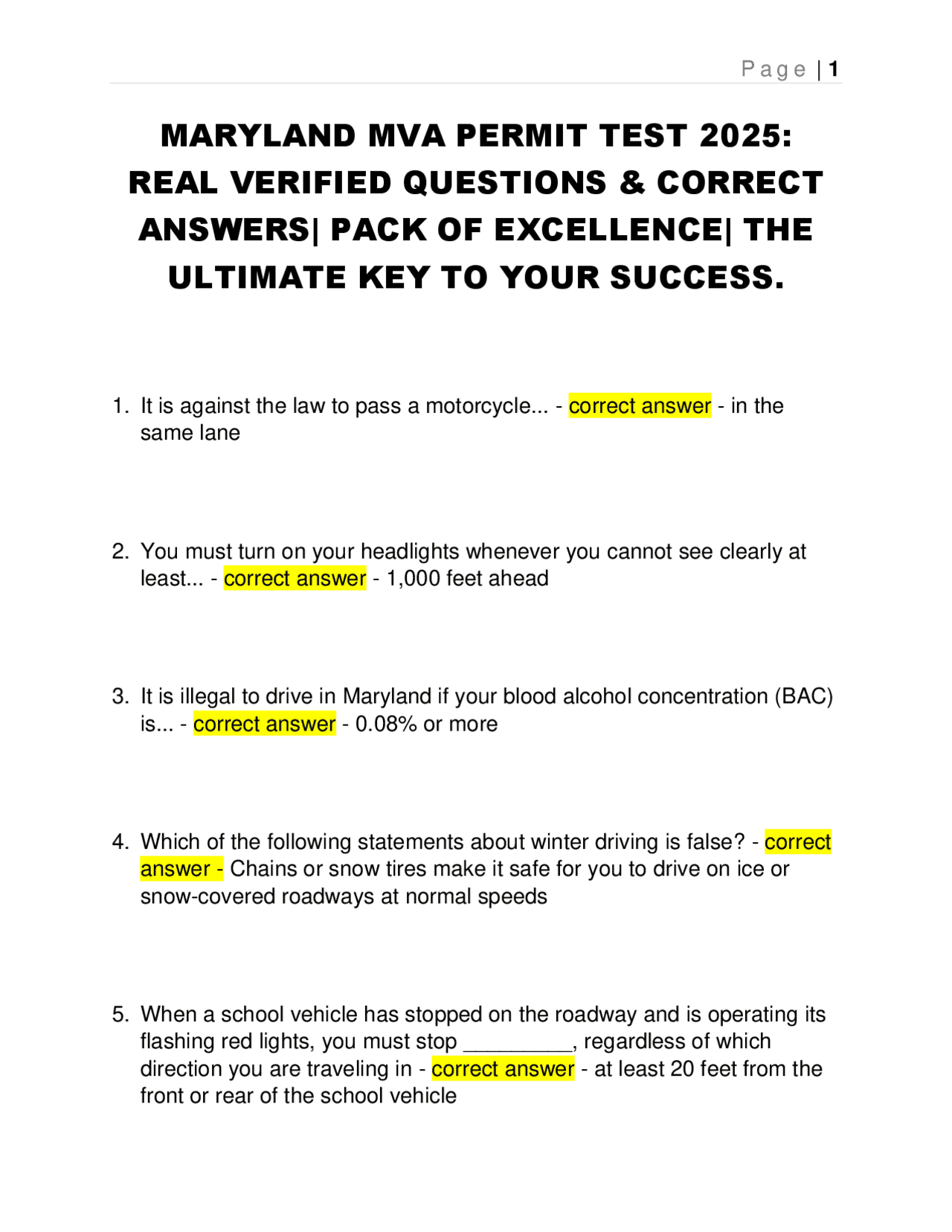 Maryland MVA Permit Test 2025: Real Verified Questions & Correct ...