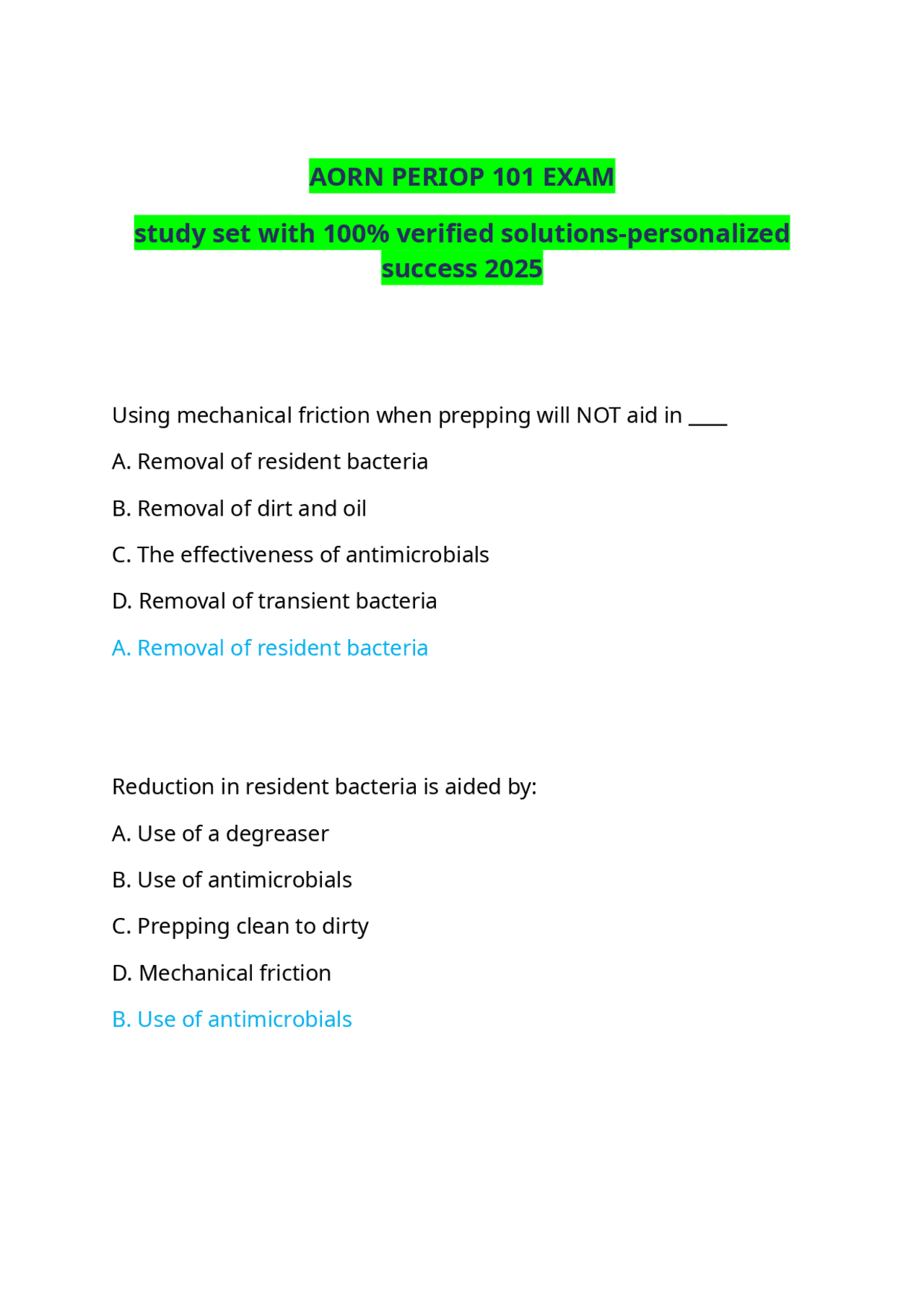 AORN PERIOP 101 EXAM study set with 100% verified solutions ...