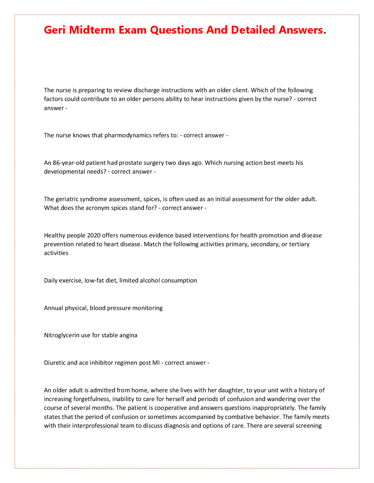 Geri Midterm Exam Questions And Detailed Answers. | Exams Geriatrics | Docsity