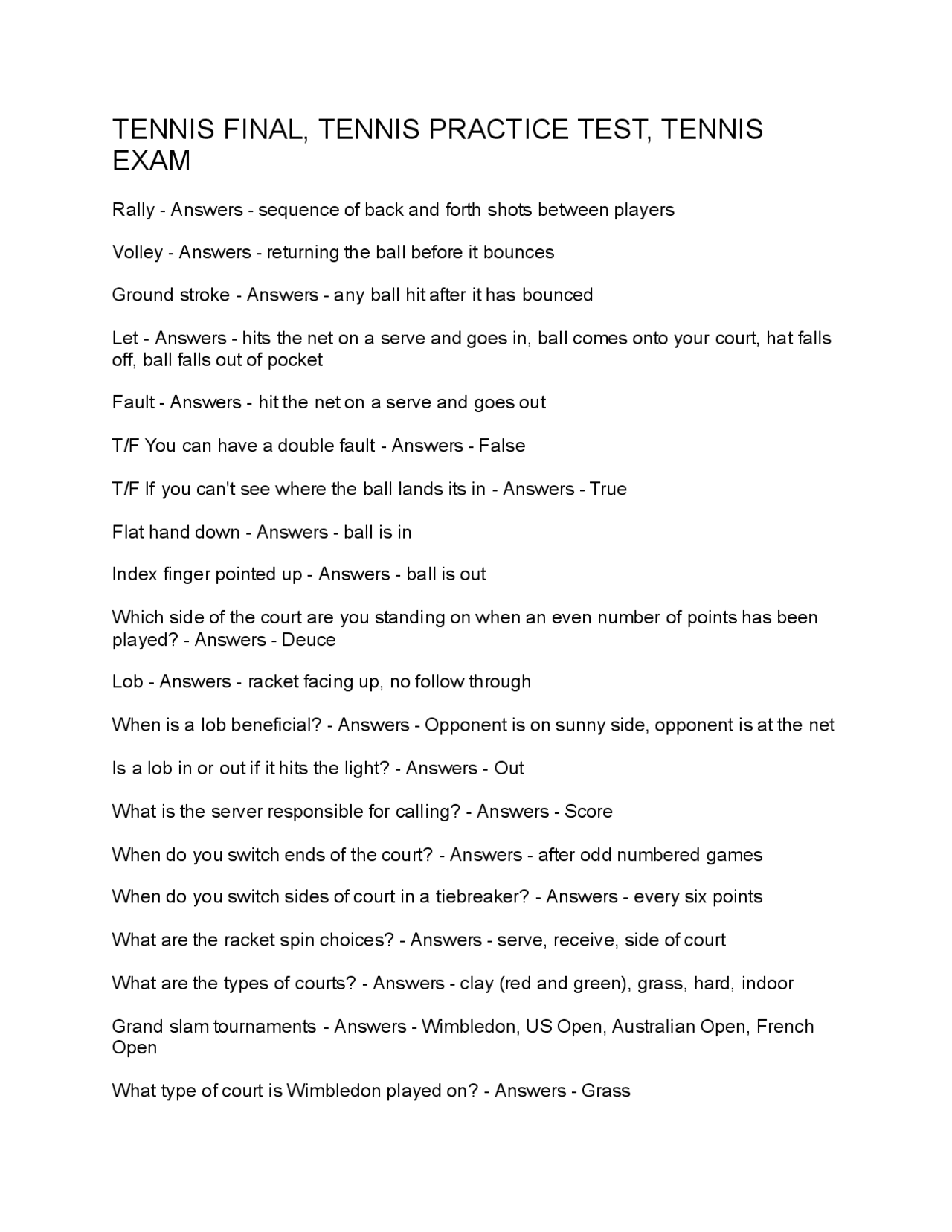Tennis Practice Test: Questions and Answers for Beginners | Exams ...