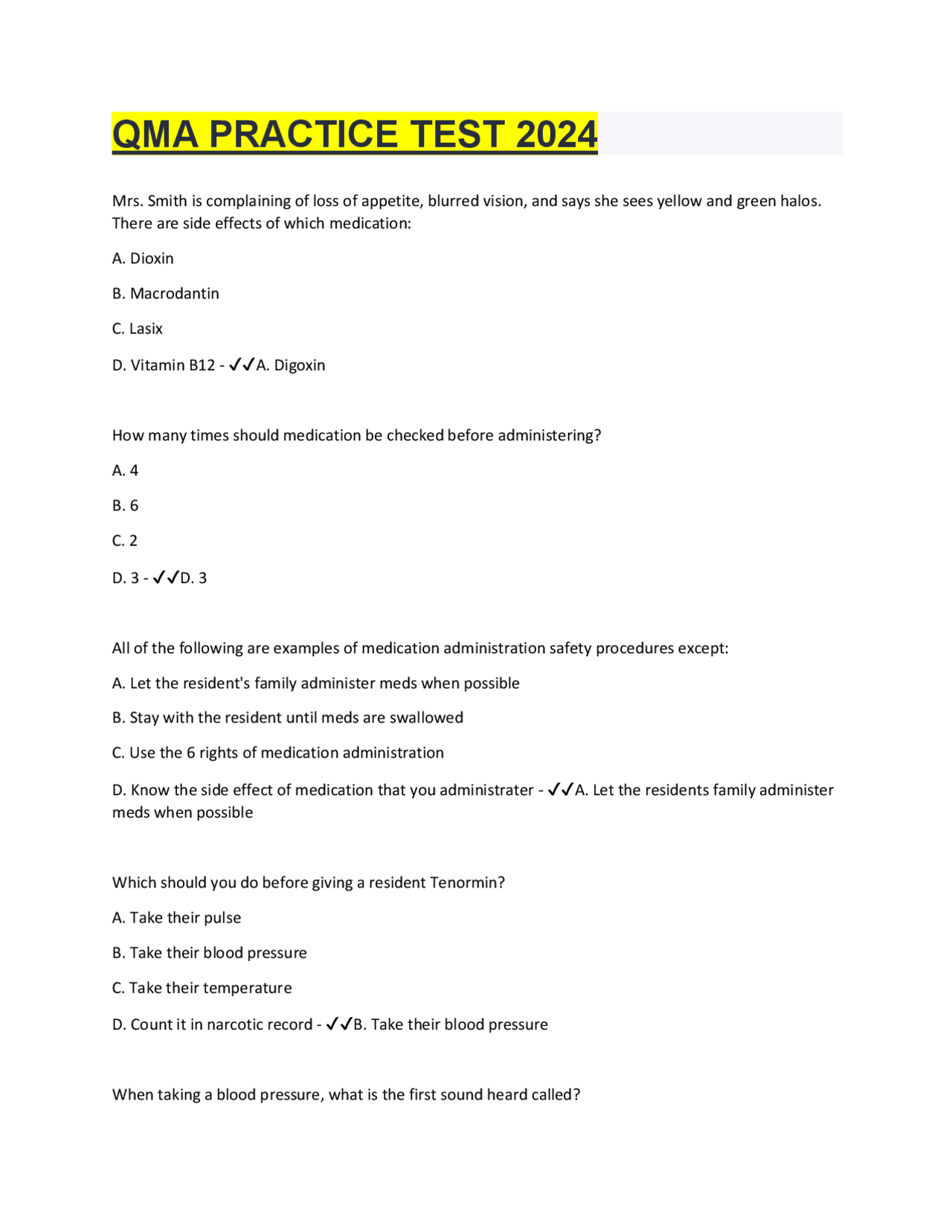 QMA PRACTICE TEST 2024/2025 exam with multiple choice answers | Exams ...