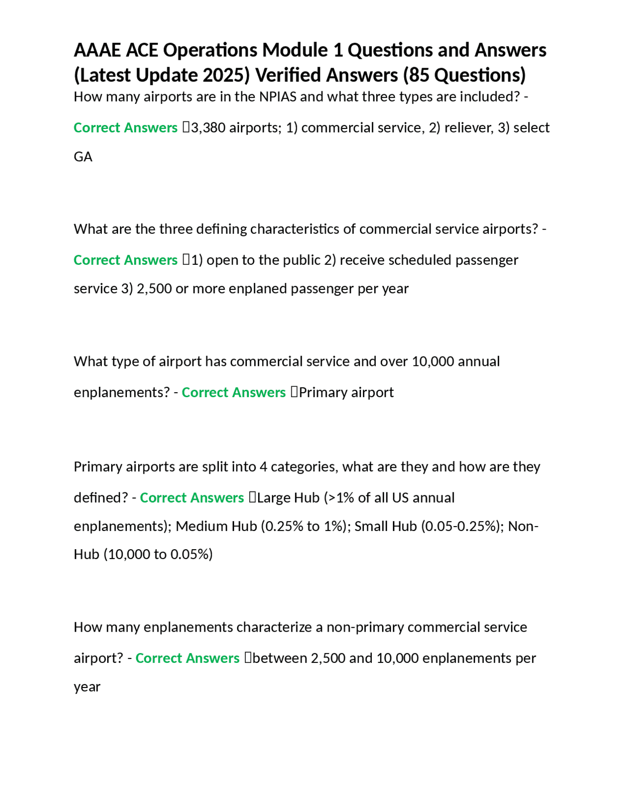 AAAE ACE Operations Module 1 Questions and Answers | Exams Nursing ...