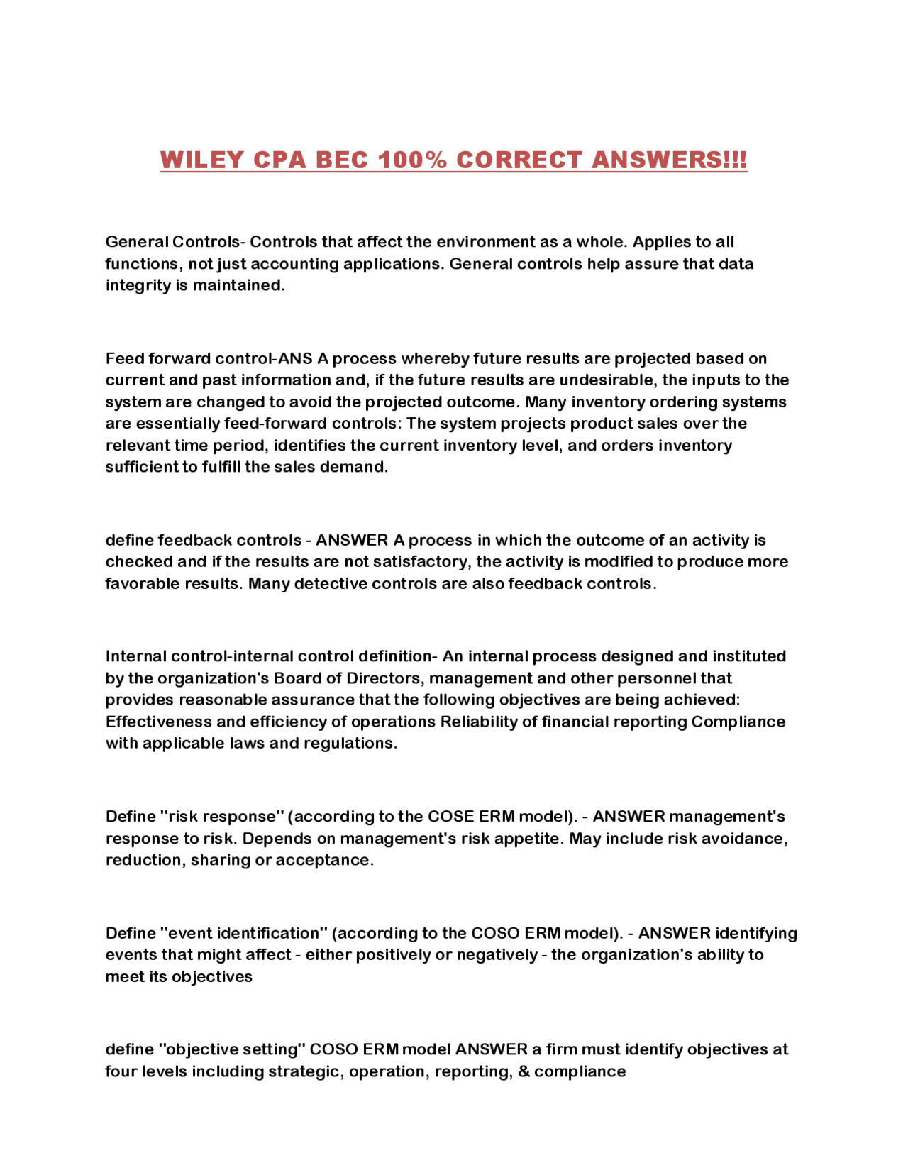 CPA BEC Exam Preparation: General Controls, Risk Management, and ...