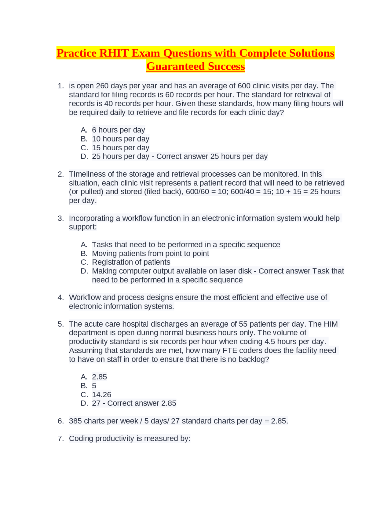 Practice RHIT Exam Questions with Complete Solutions Guaranteed Success ...