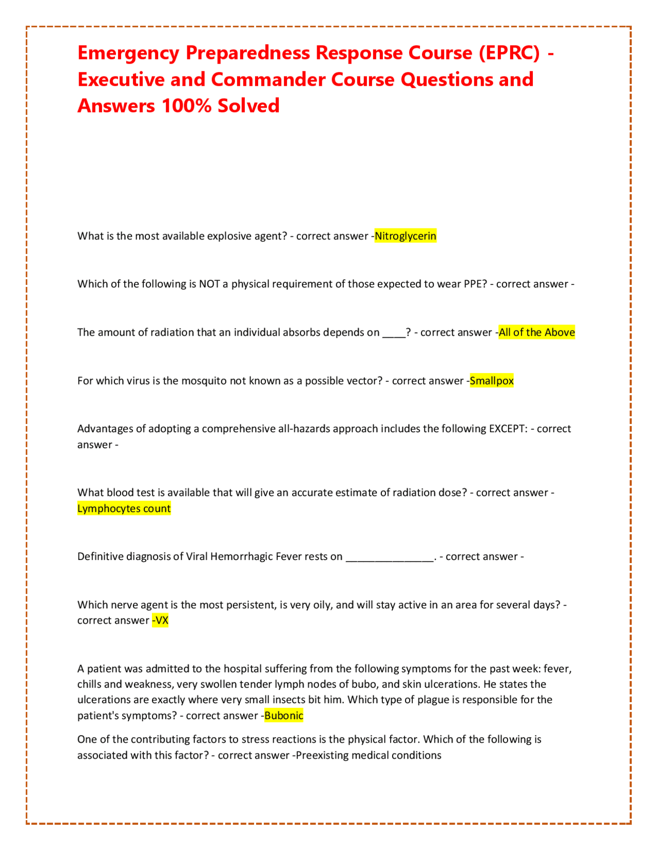 Emergency Preparedness Response Course (EPRC) - Executive and Commander ...