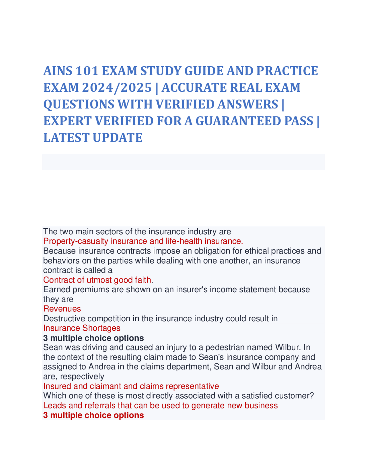 AIC 300 - CLAIMS IN AN EVOLVING WORLD EXAM STUDY GUIDE AND PRACTICE ...