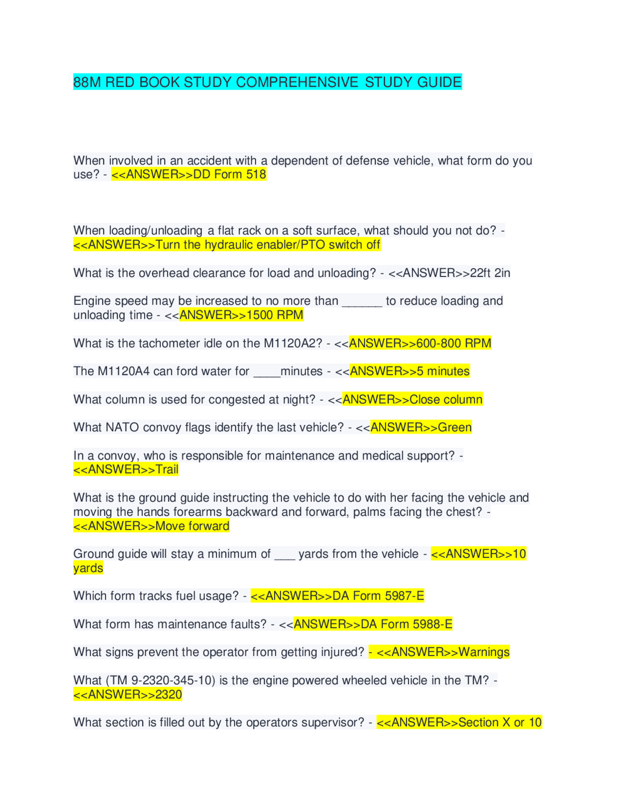 88M RED BOOK STUDY COMPREHENSIVE STUDY GUIDE When involved in an accident with a | Exams Nursing ...