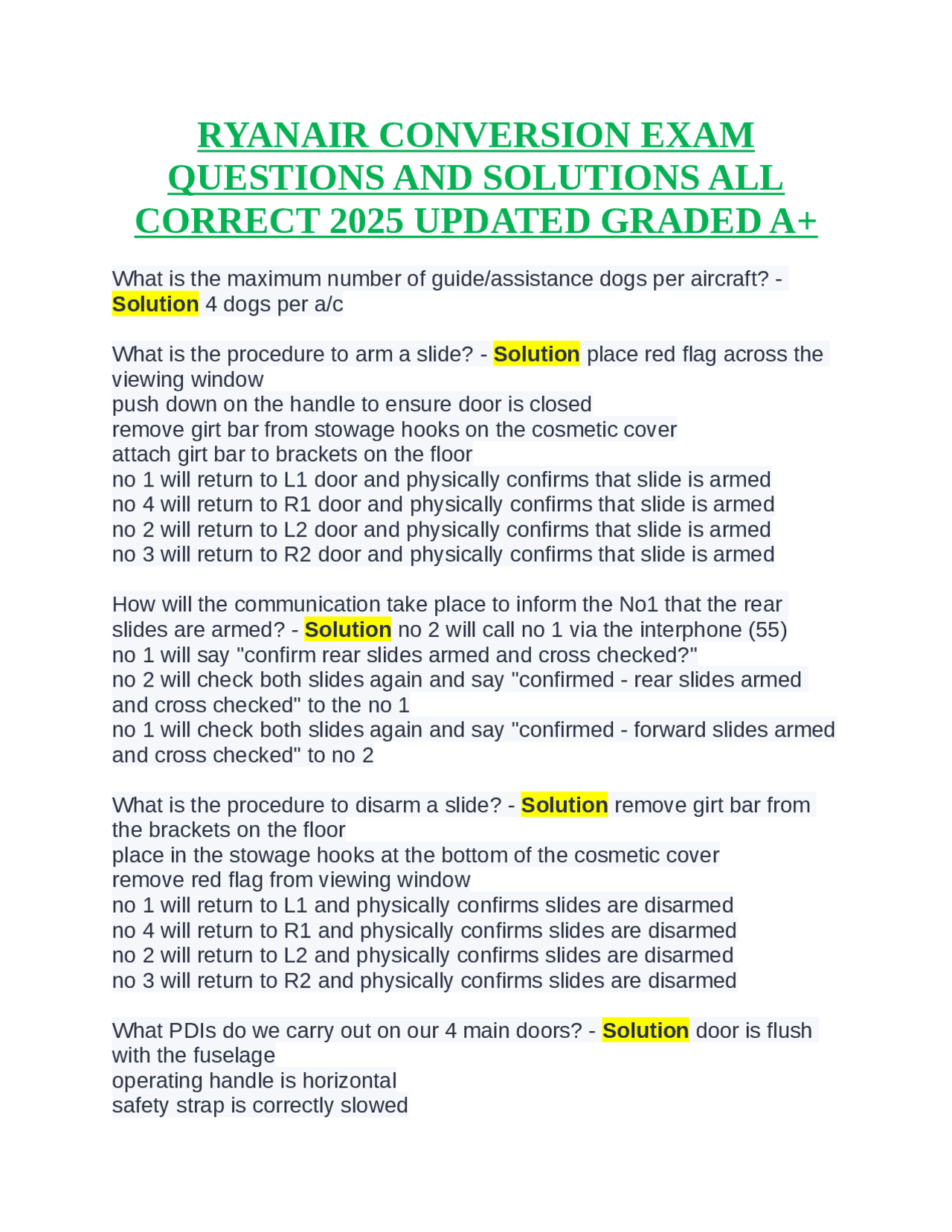RYANAIR CONVERSION EXAM QUESTIONS AND SOLUTIONS ALL CORRECT 2025 UPDATED GRADED A+ | Exams ...