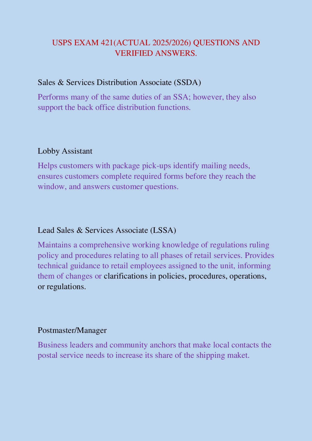 USPS Exam 421: Sales & Services Associate (SSDA) Practice | Exams ...