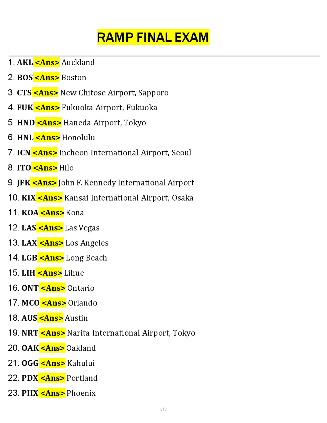 Ramp Agent Training: Final Exam Questions and Answers | Exams ...