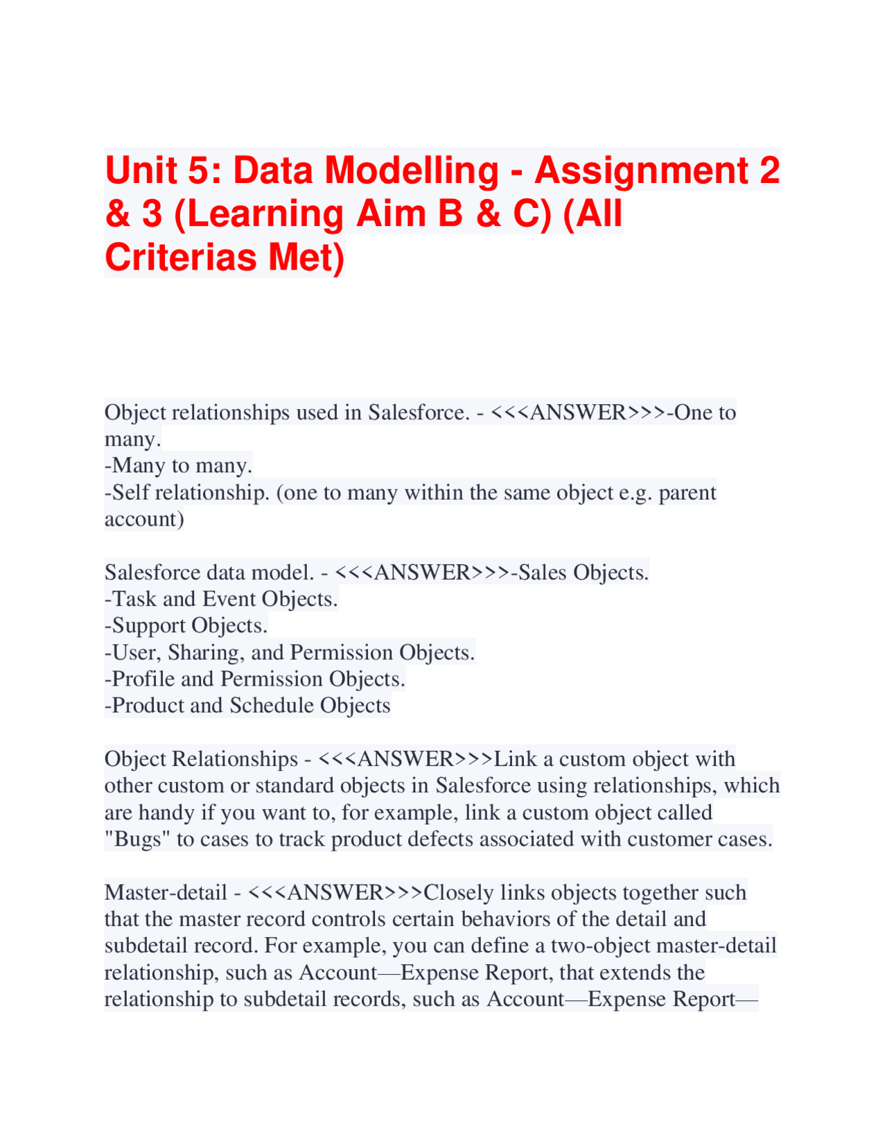 Unit 5 Data Modelling Assignment 2 And 3 Learning Aim B And C All