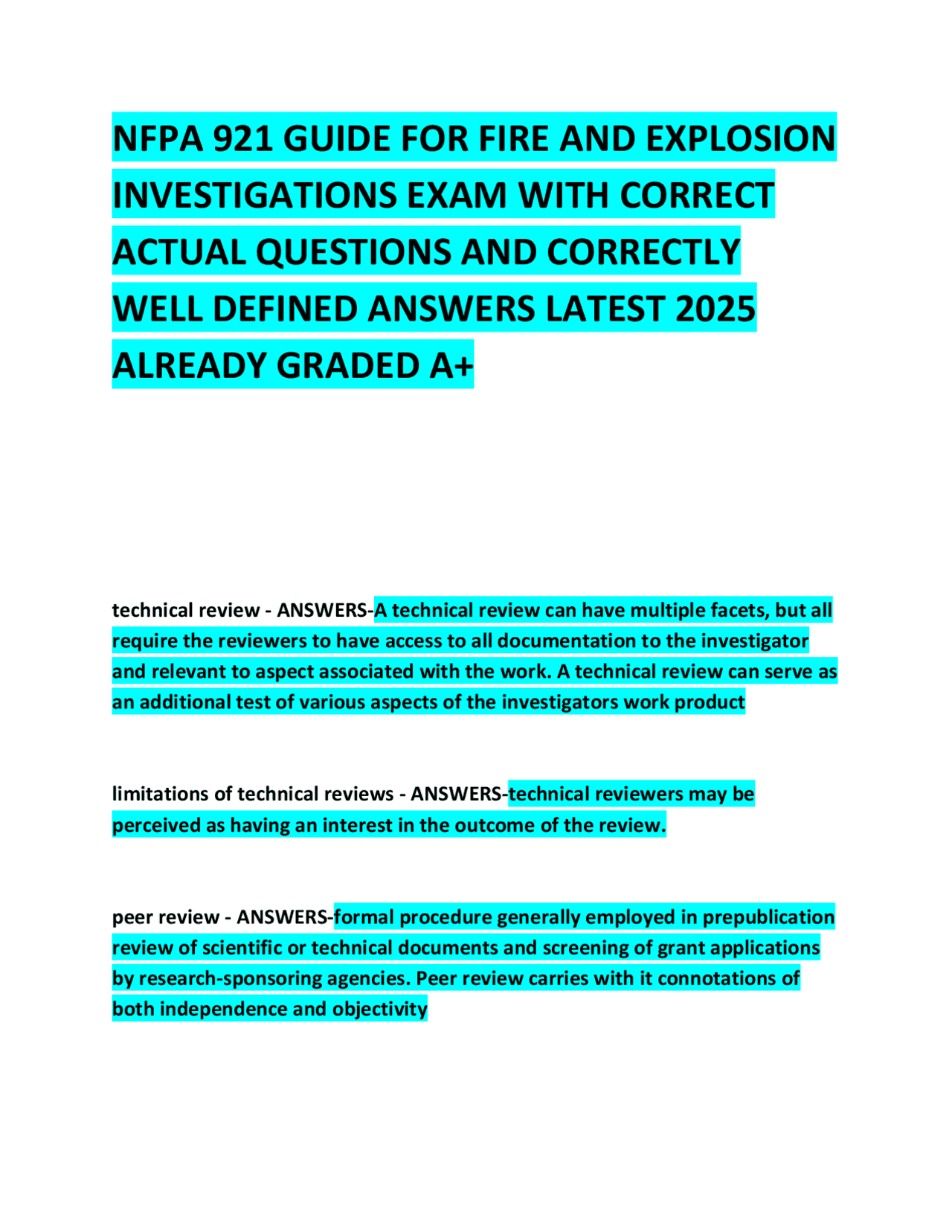 NFPA 921 Guide for Fire and Explosion Investigations Exam: Questions ...