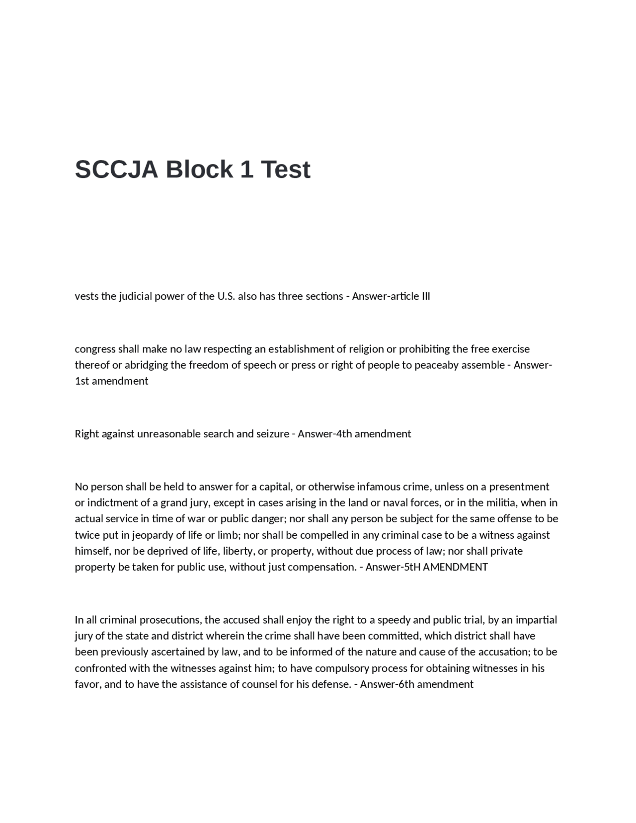 SCCJA Block 1 Test Questions with 100%Correct Answers | Exams Nursing ...