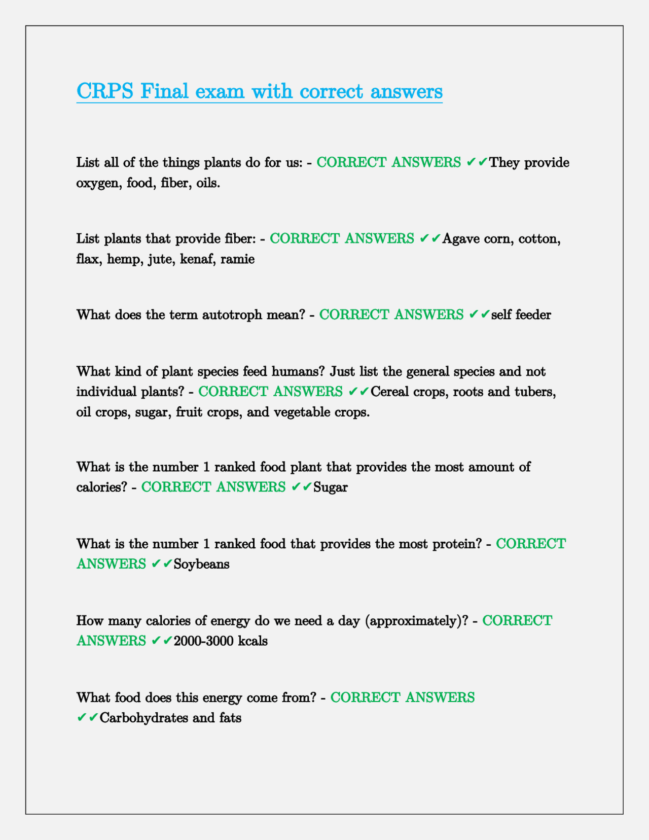 Plant Biology: Final Exam Questions and Answers | Exams Business ...