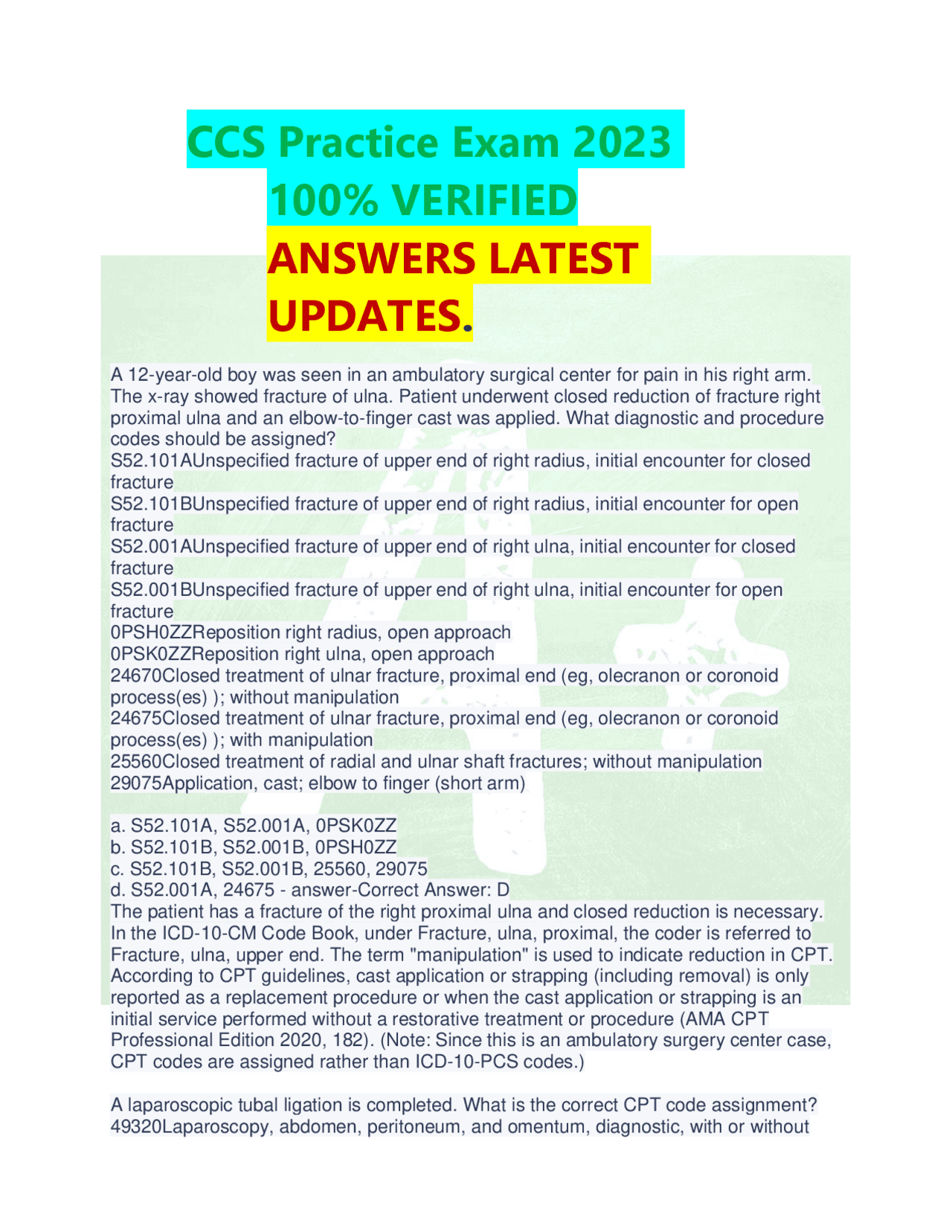 CCS Practice Exam 2023: ICD-10-CM and CPT Coding Exercises | Exams ...