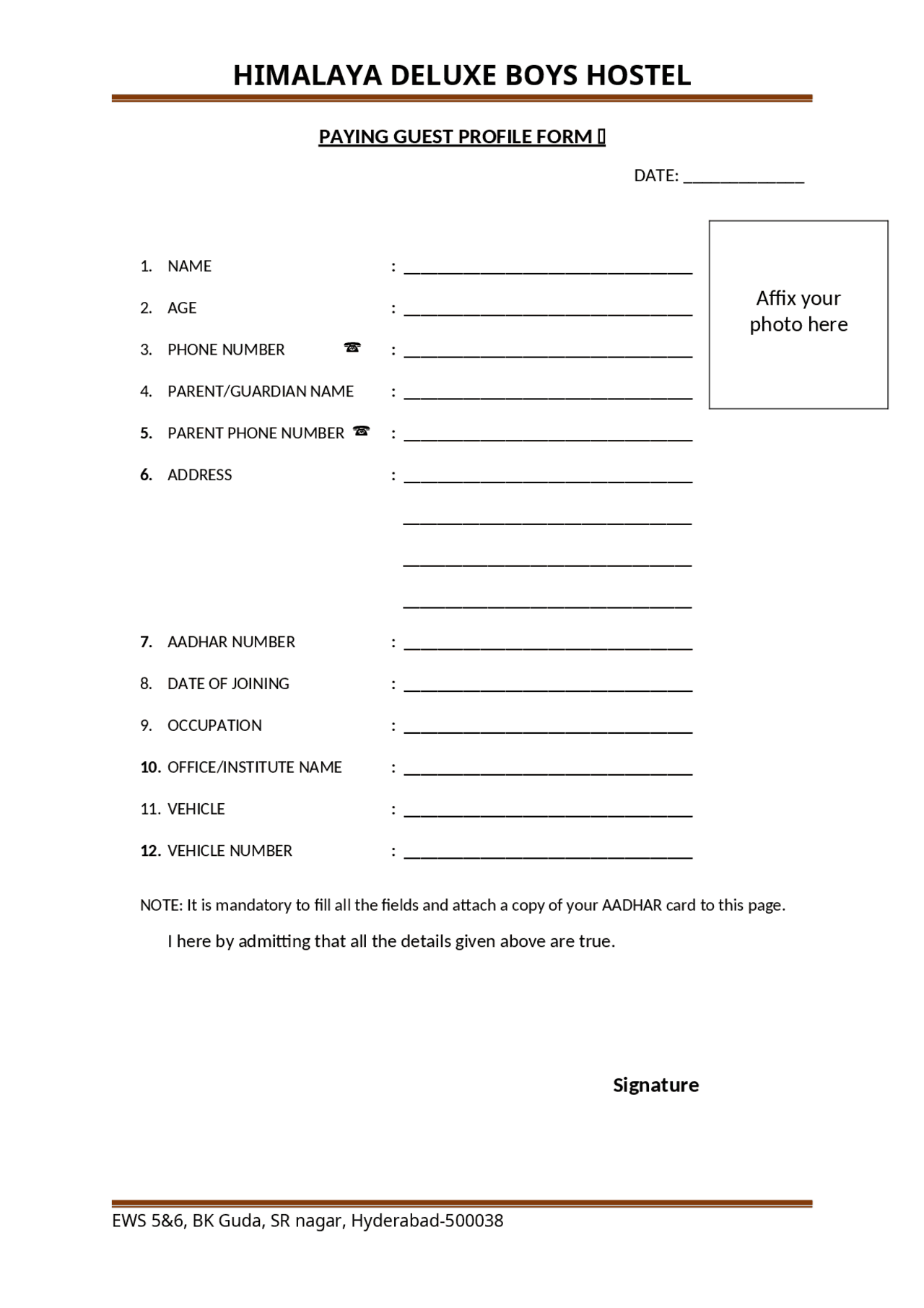 paying guest registration form | Essays (high school) Computer science ...