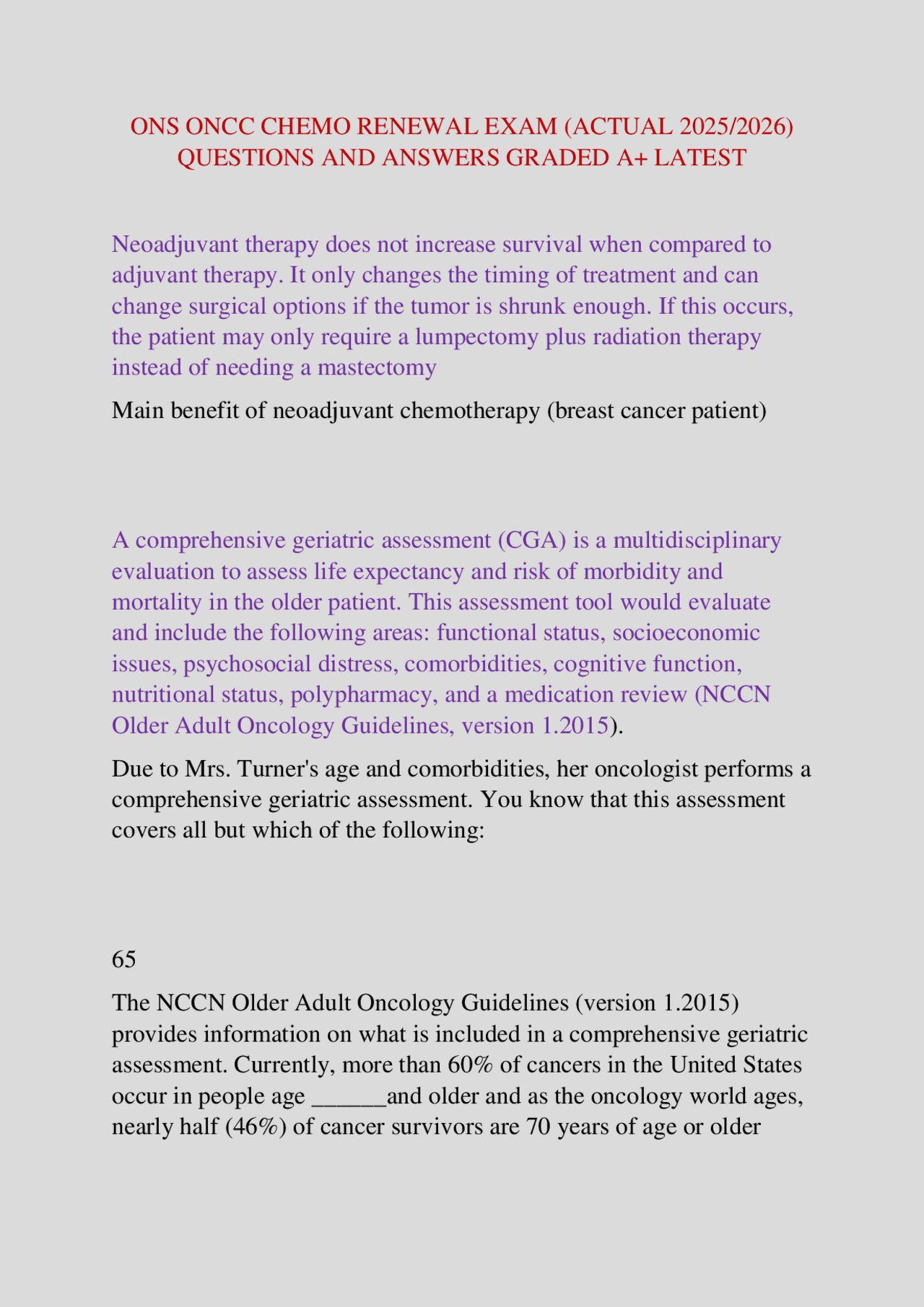 ONS ONCC CHEMO RENEWAL EXAM (ACTUAL 2025/2026) QUESTIONS AND ANSWERS ...