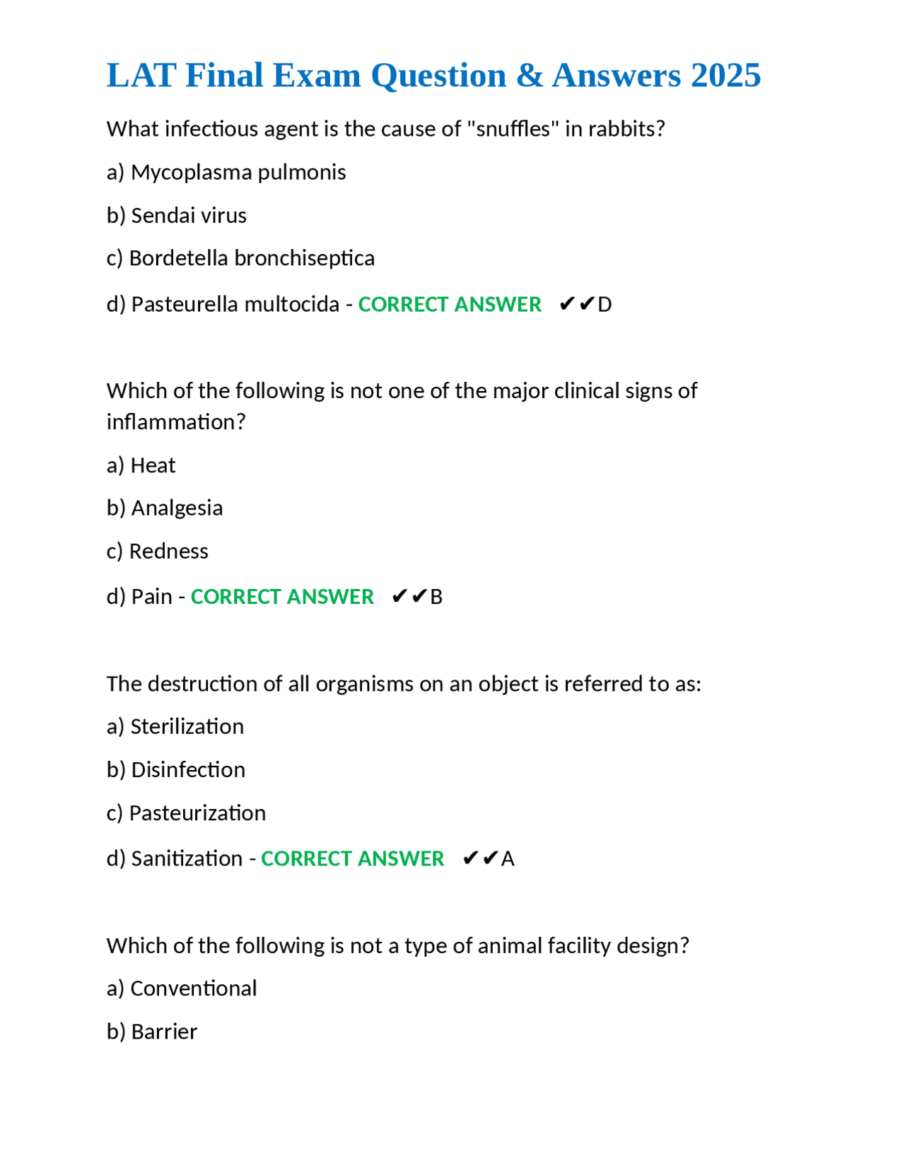 LAT Final Exam Questions and Answers: Animal Science | Exams Nursing ...