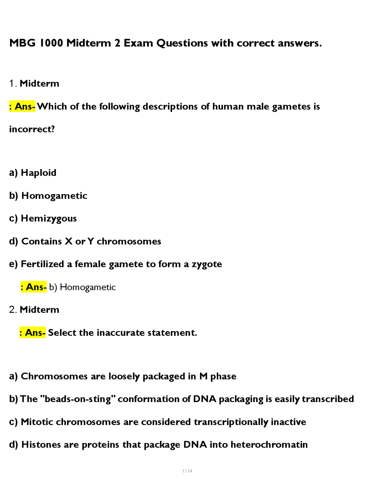 MBG 1000 Midterm 2 Exam Questions with correct answers., Exams of ...