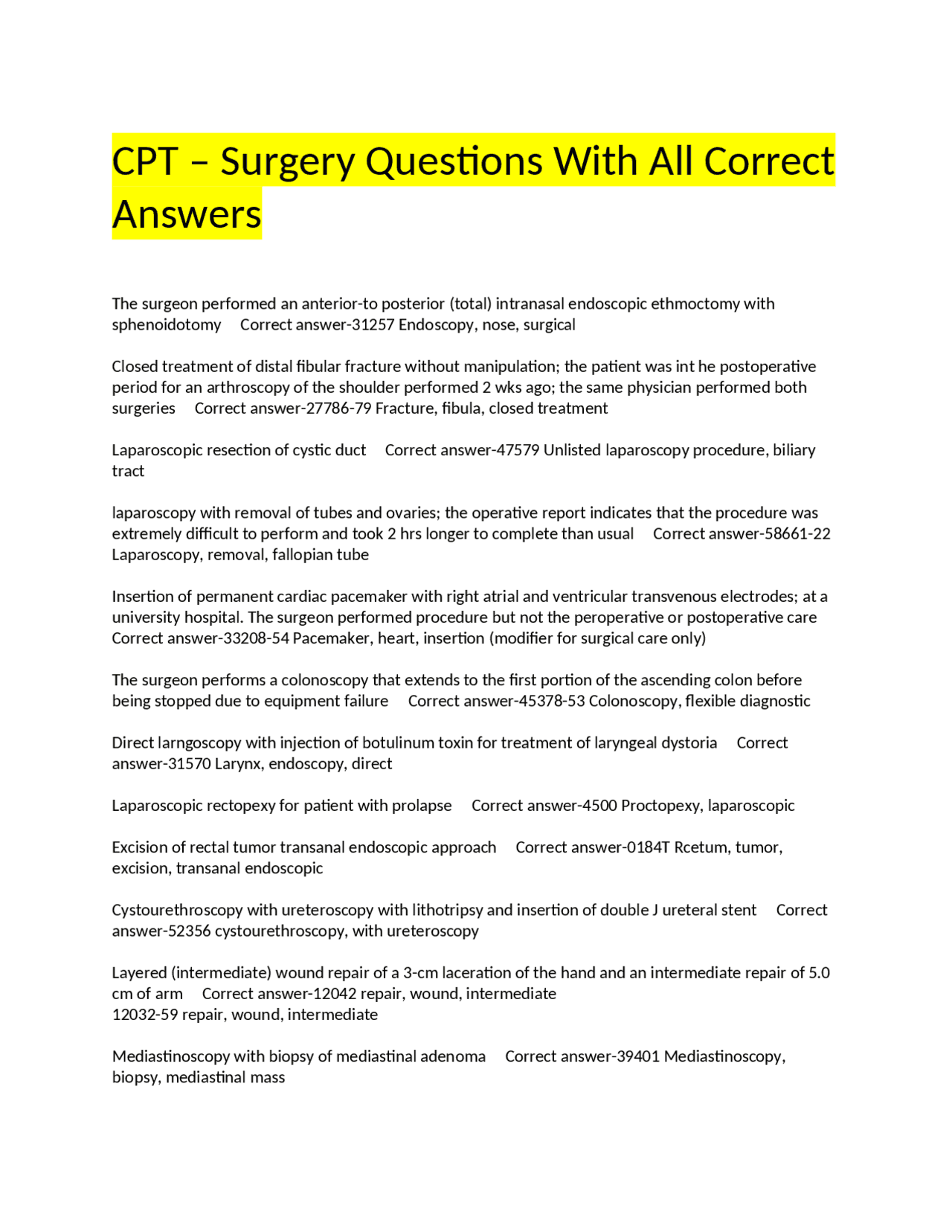 CPT Surgery Questions and Answers: A Comprehensive Guide for Medical ...