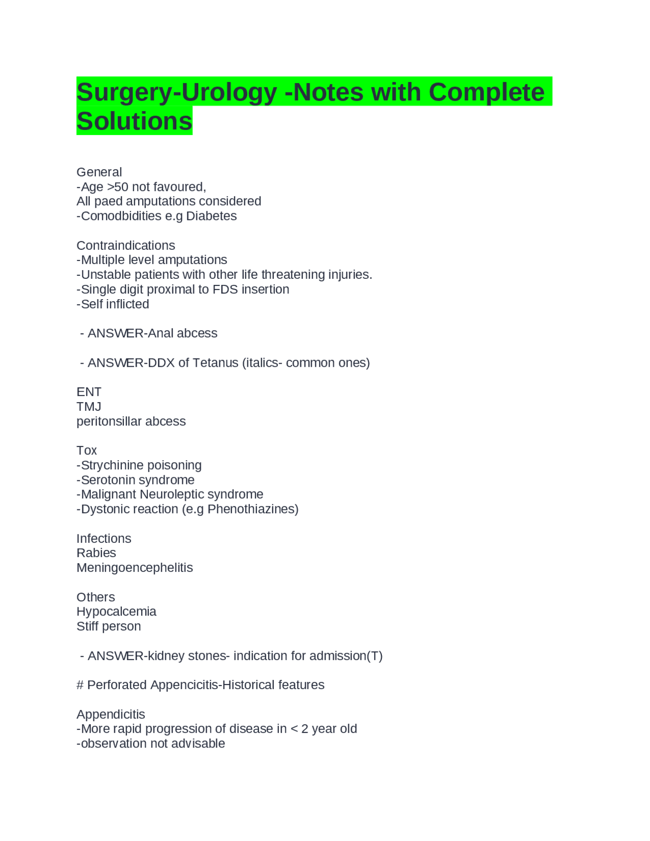 Surgery-Urology Notes with Complete Solutions: A Comprehensive Guide ...