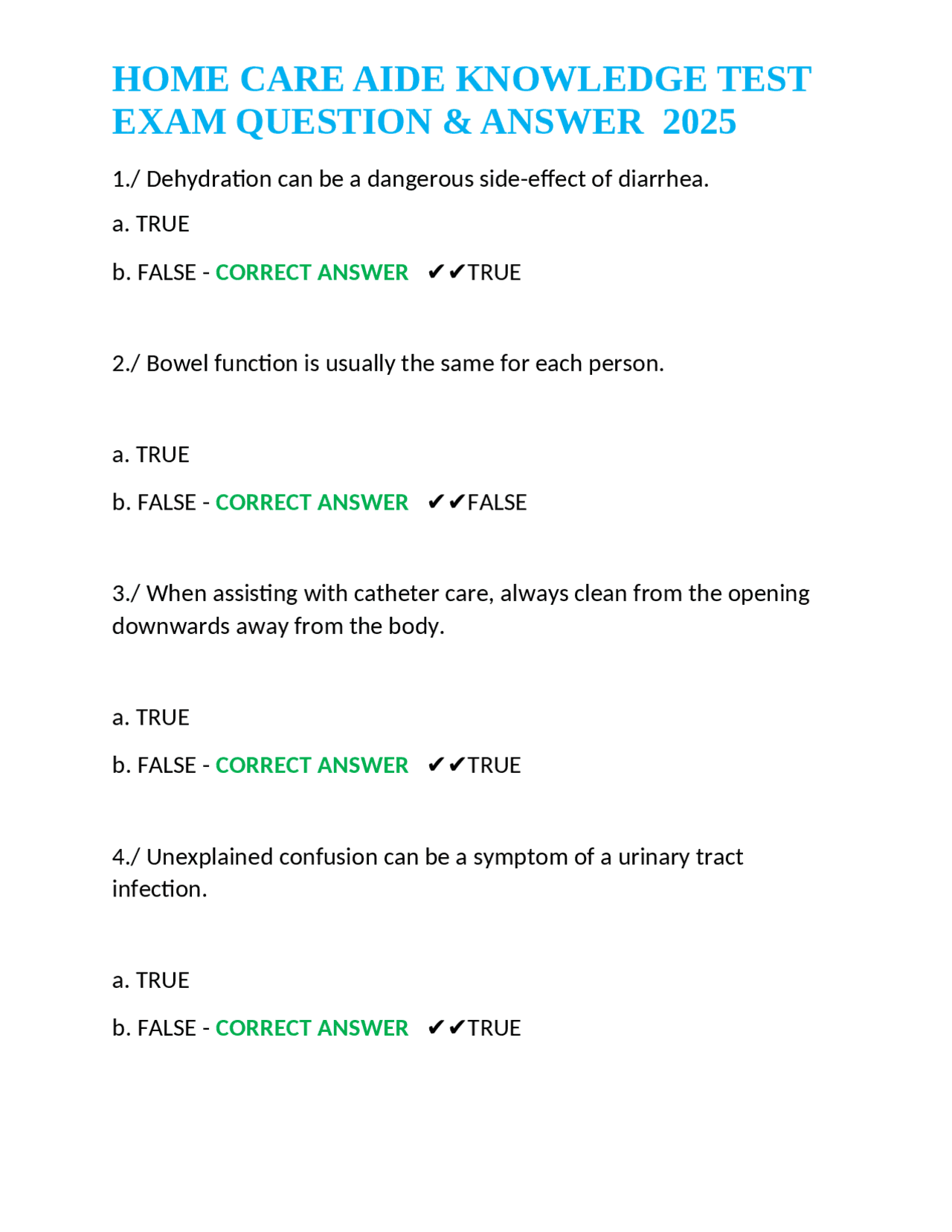 Home Care Aide Knowledge Test: Exam Questions and Answers | Exams ...