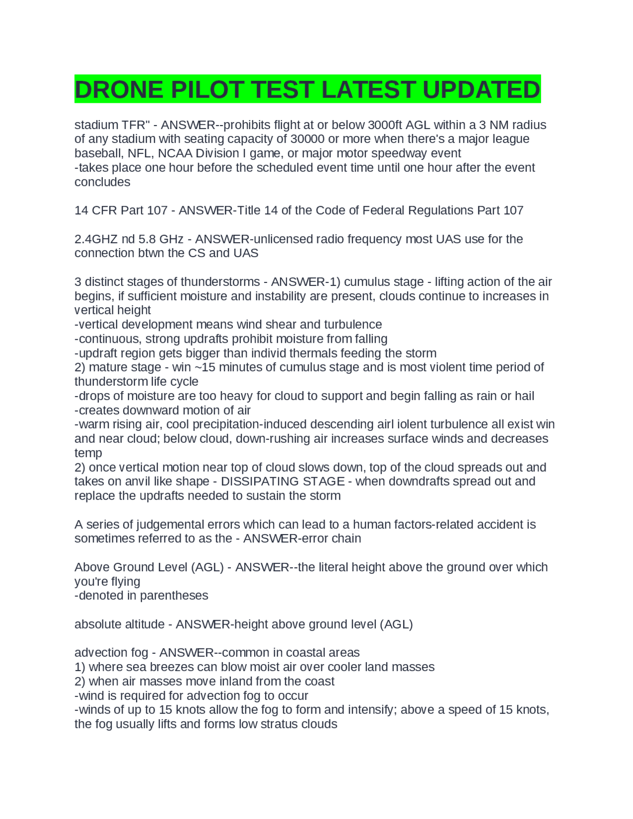 Drone Pilot Test: Questions and Answers for Aviation Regulations and ...