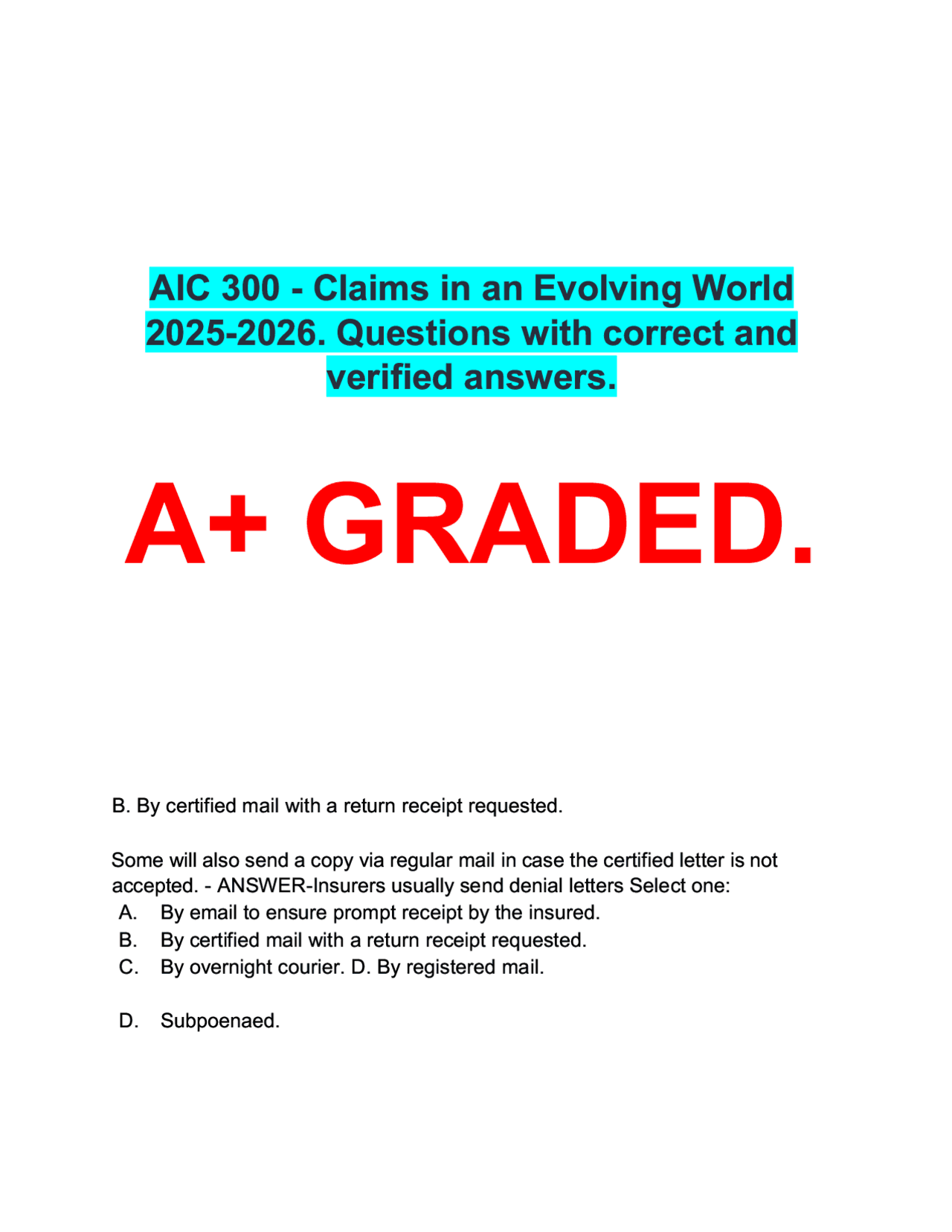 AIC 300 - Claims in an Evolving World 2025-2026. Questions with correct ...