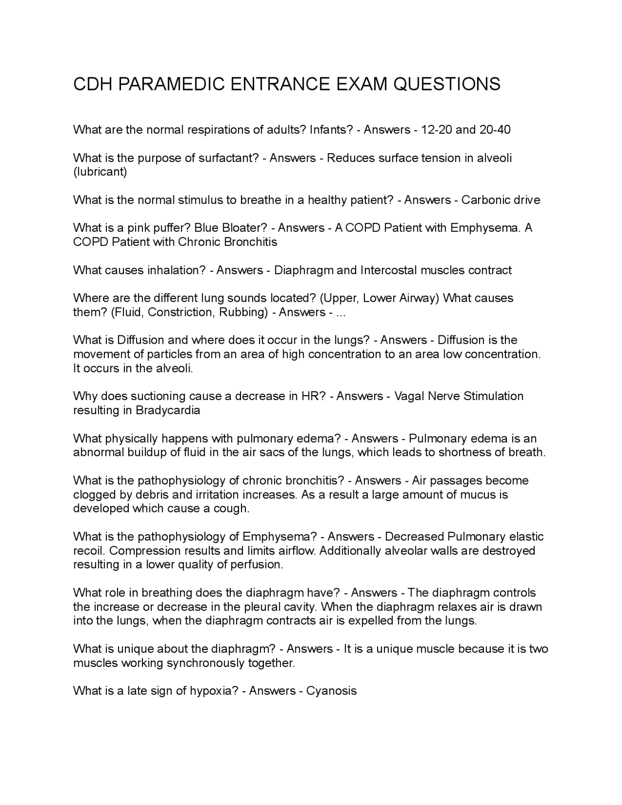 Paramedic Entrance Exam Questions and Answers | Exams Social Sciences ...