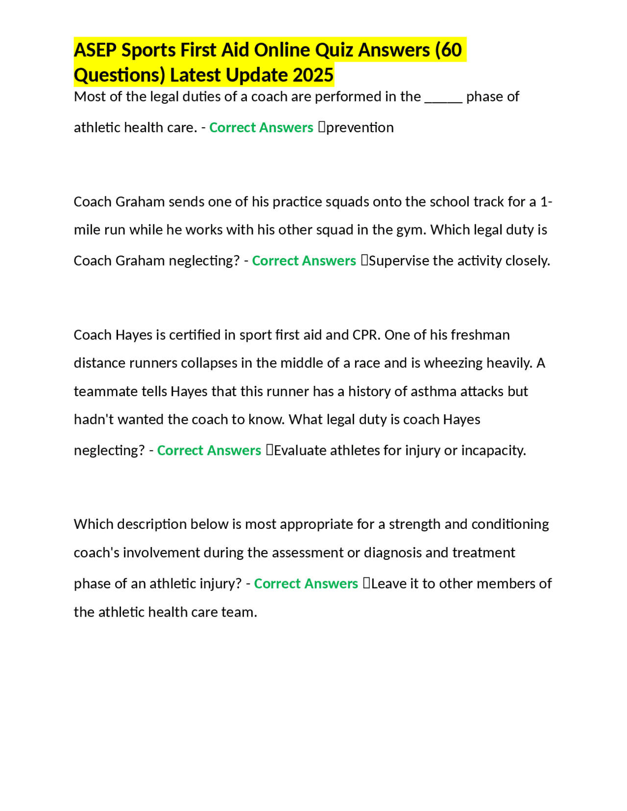 ASEP Sports First Aid Online Quiz Answers: Comprehensive Guide for ...