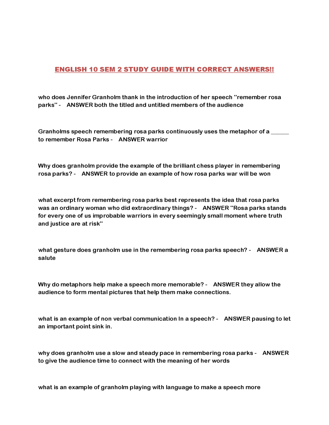 ENGLISH 10 SEM 2 STUDY GUIDE WITH CORRECT ANSWERS!! | Exams English ...